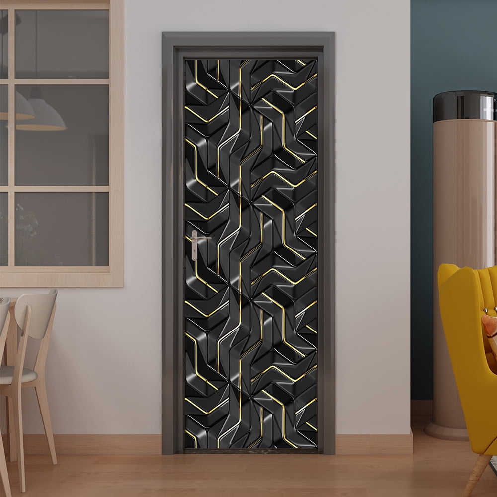 Modern Style Black Geometric D Door Wallpaper Sticker Adhesive PVC ...
