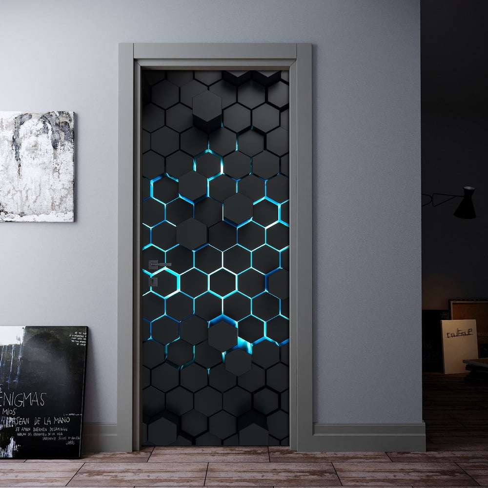Modern Style Black Geometric D Door Wallpaper Sticker Adhesive PVC ...
