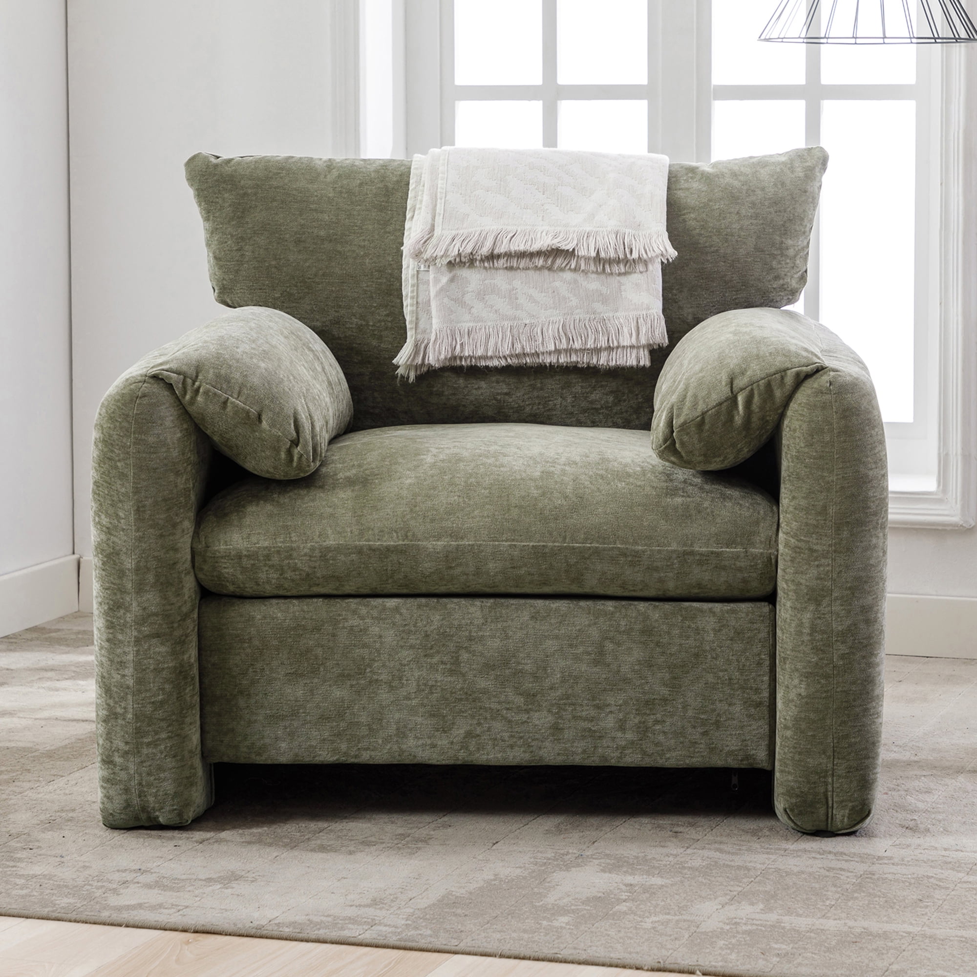 Chenille Oversized Armchair, Modern Style Single Sofa Chair for Living ...