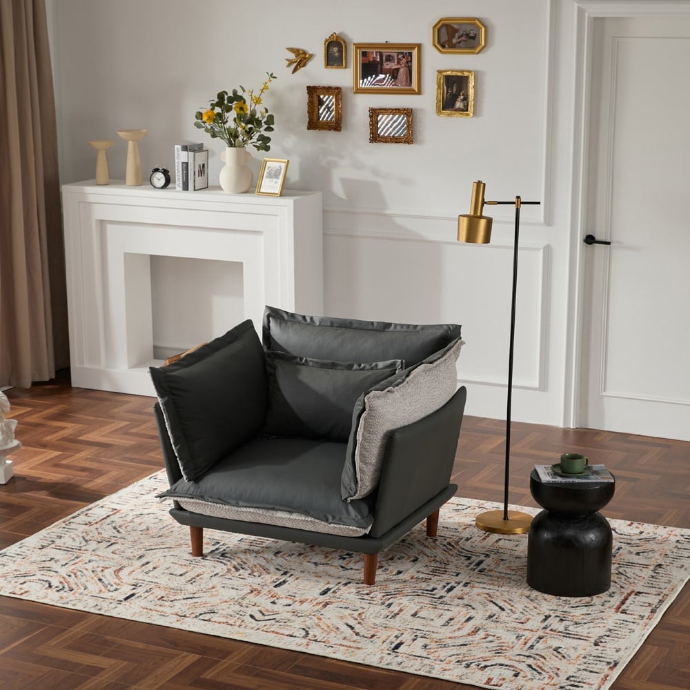 Modern Style Chenille and Leather Oversized Armchair Accent Chair ...