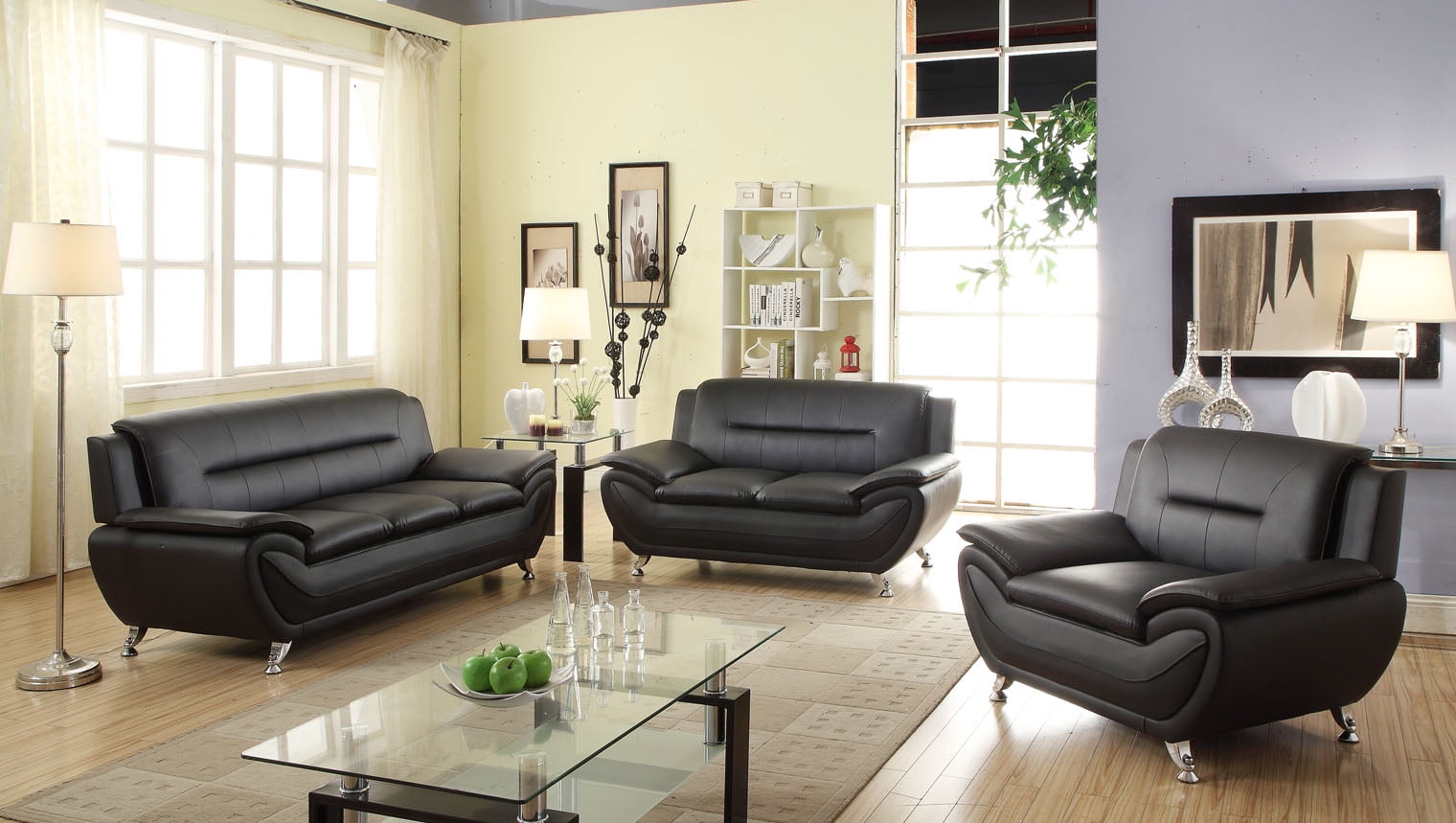 Living Room Set: Modern Style Faux Leather Sofa, Loveseat, Chair - 3 ...