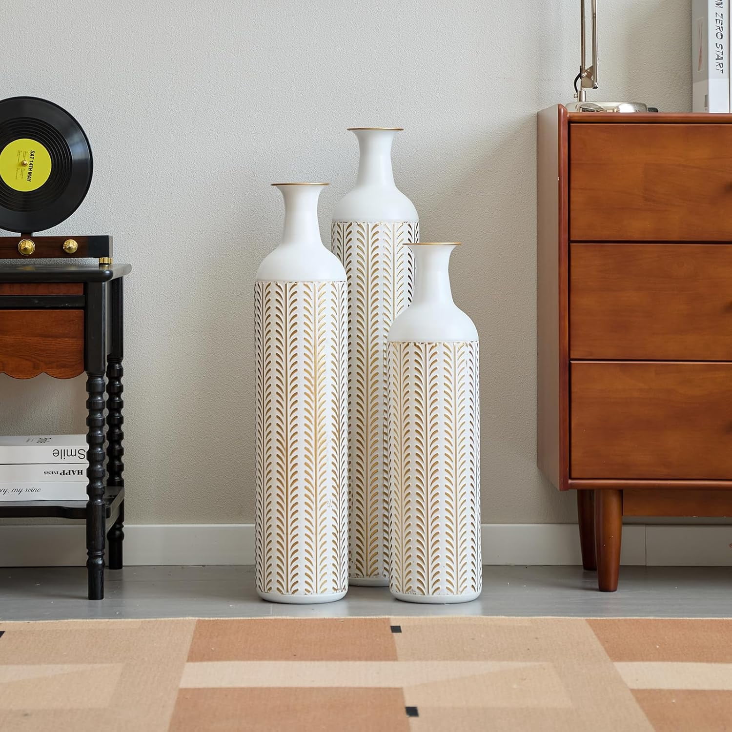 Modern Style Floor Metal White Vase 3piece Set,24/28/32 Inch Large ...