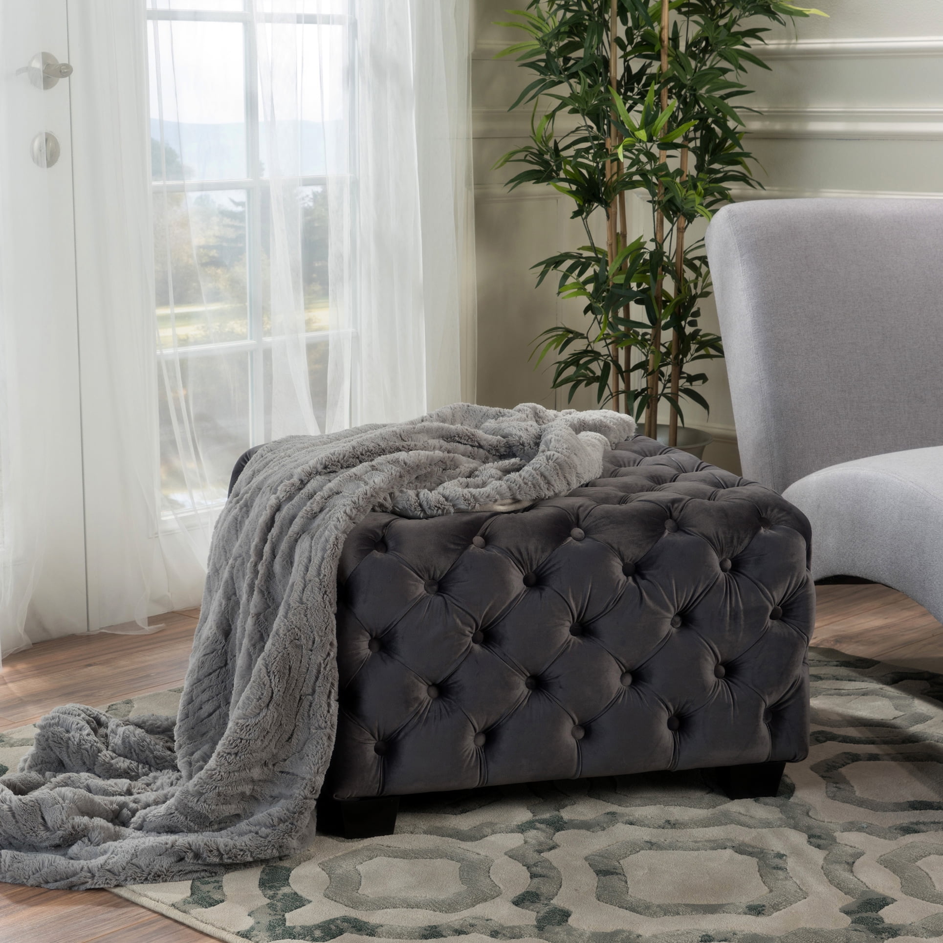 Modern Style Grey Velvet With Button- Element, 29.76" W X D 17.73" H ...