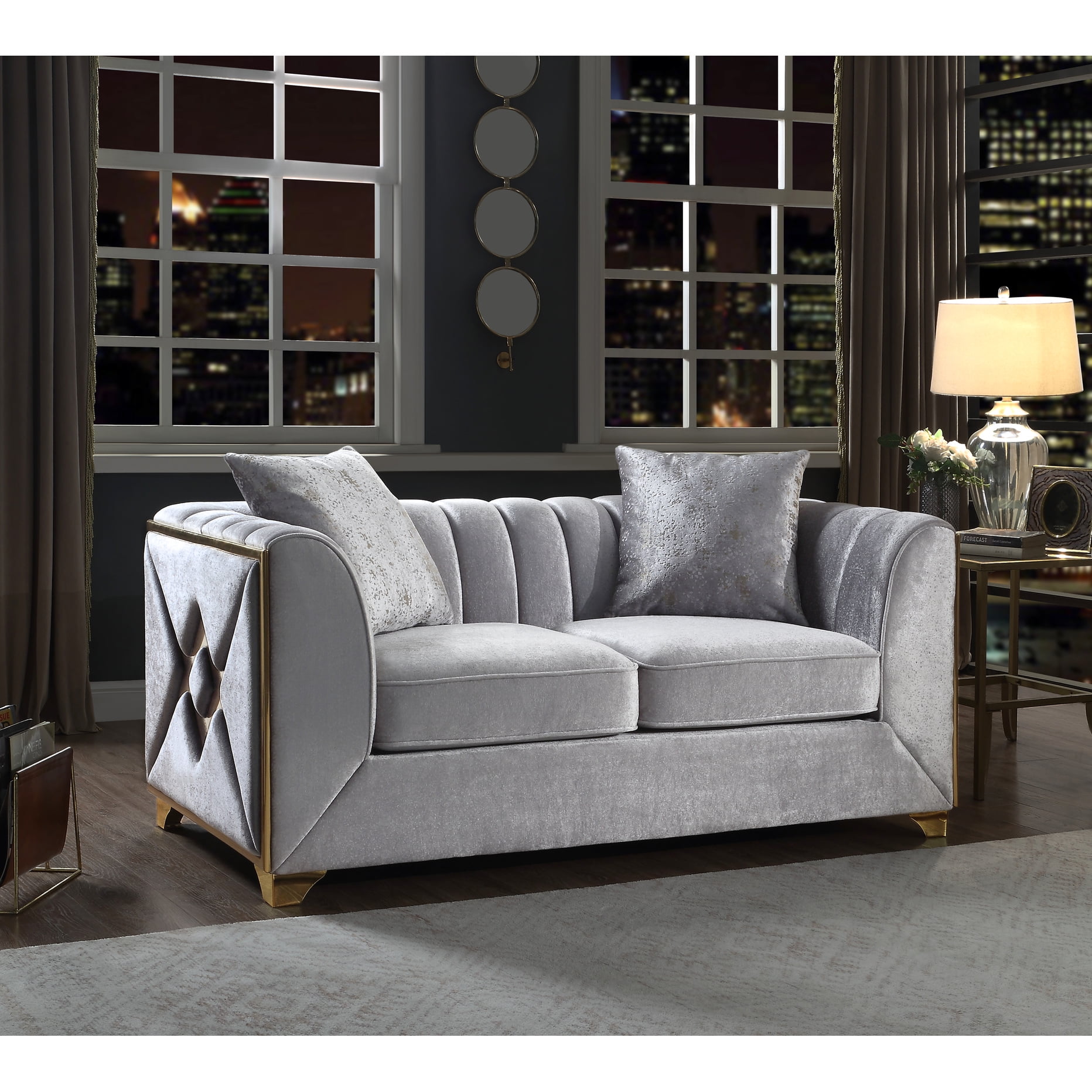 Modern Style In Radiant Silver - Solid Wood Build, Velvet Fabric Seat ...