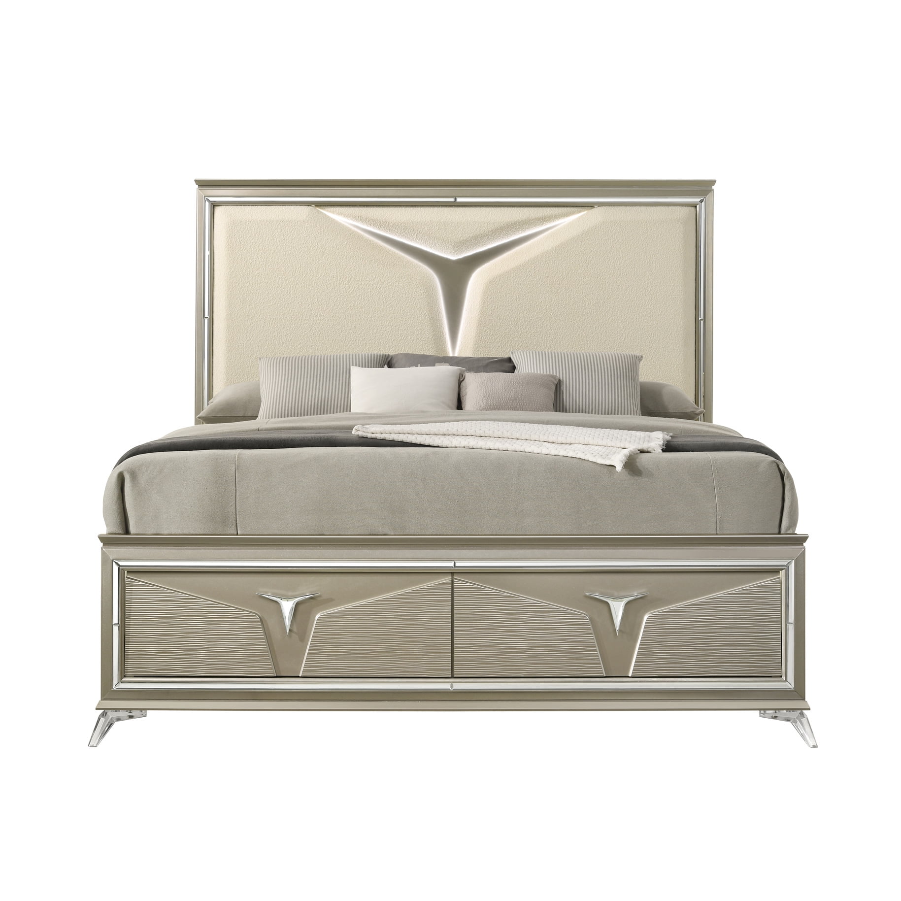 Modern Style King Bed With Acrylic Details And Led Headboard In Silver ...