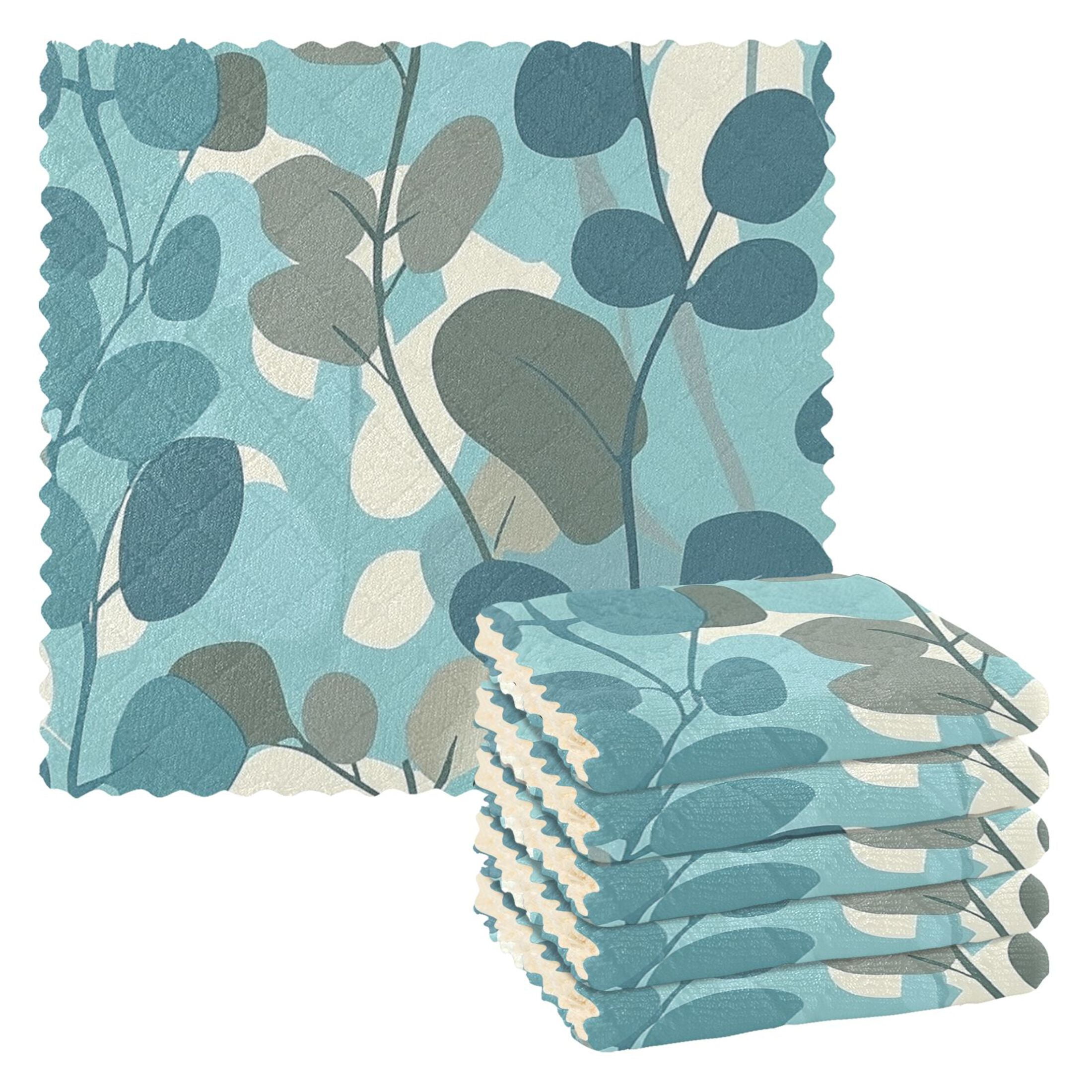 Modern Style Leaves Design 6 Pack Kitchen Cleaning Cloths 11'' x 11 ...