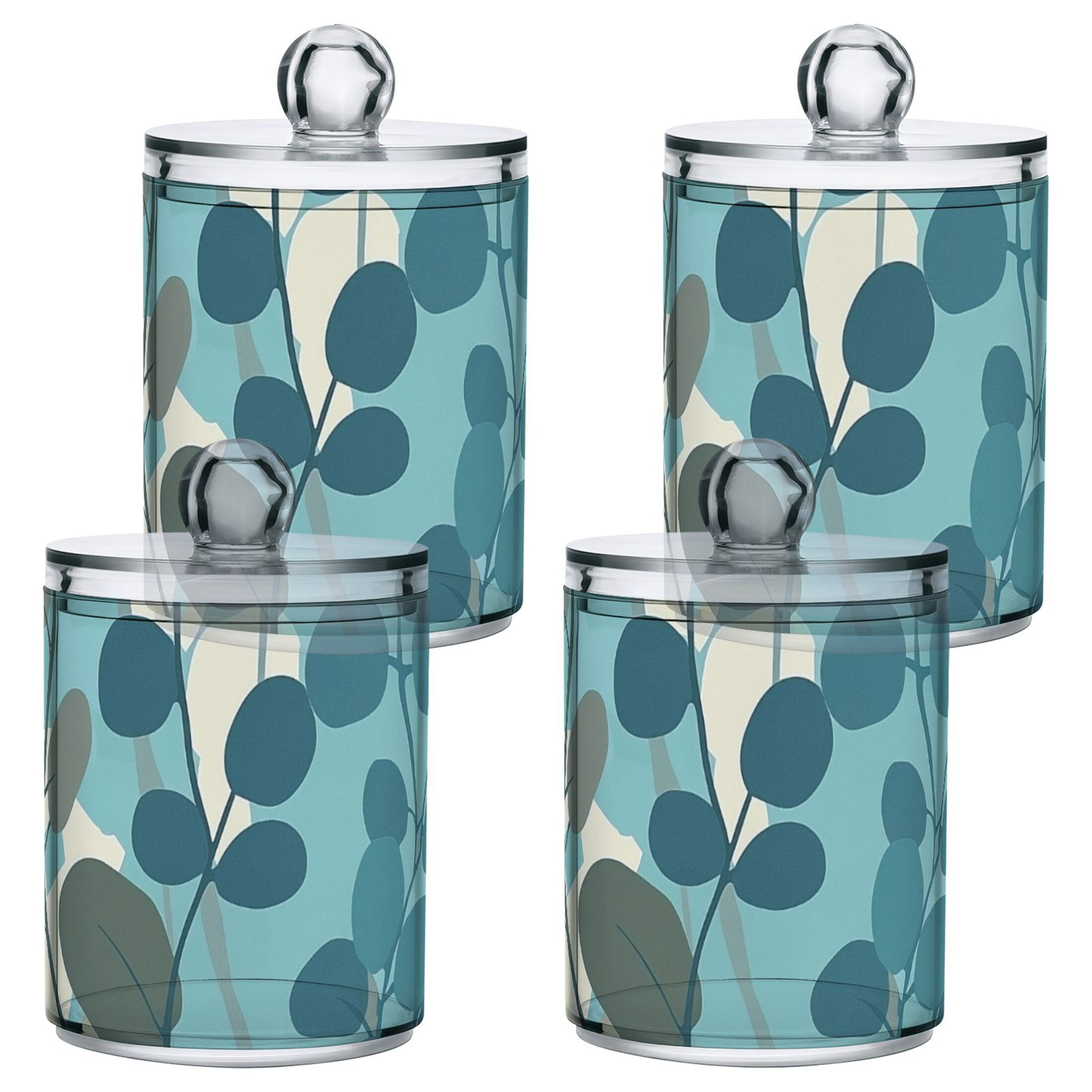 Modern Style Leaves Design Bathroom Canisters Set of 4 Translucent ...