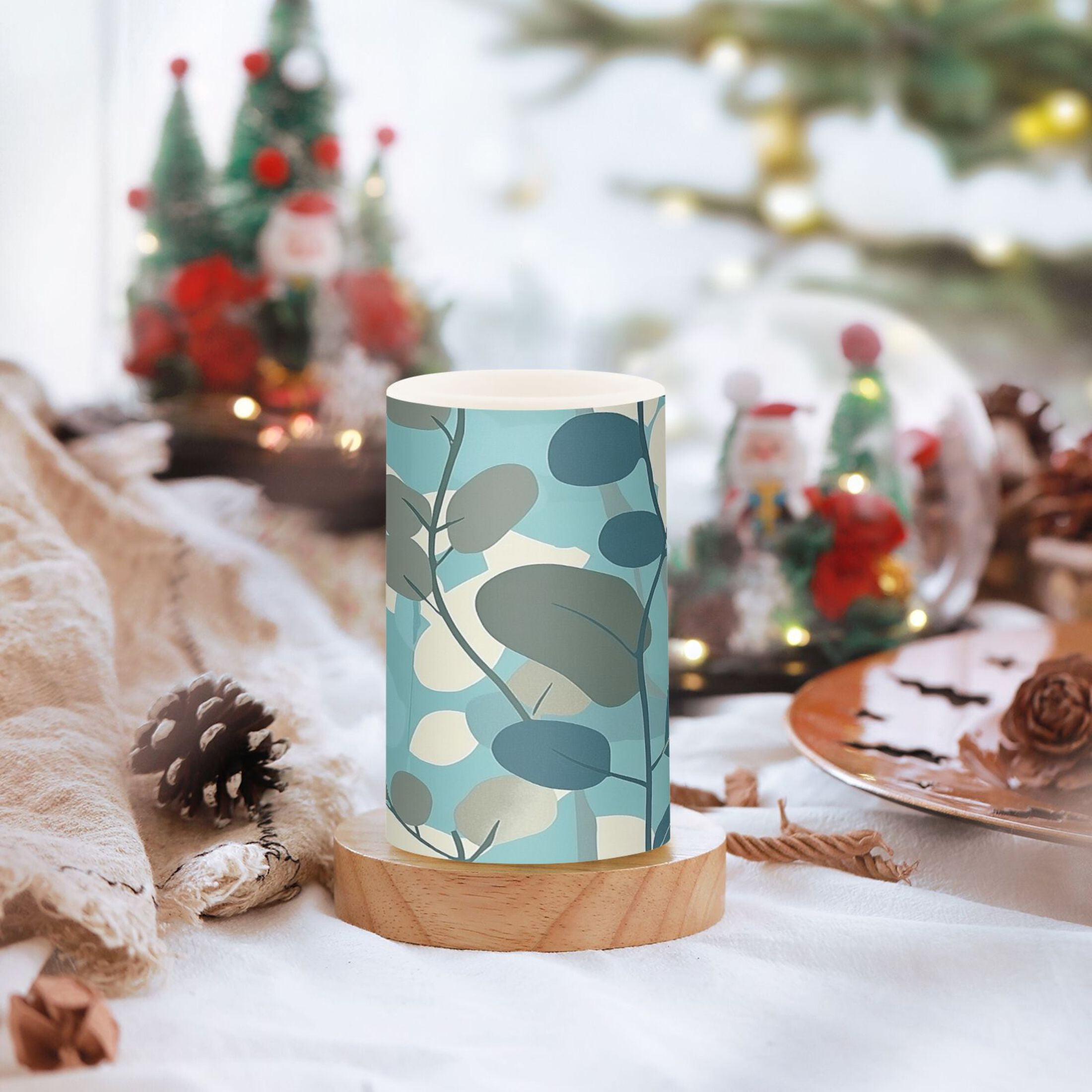 Modern Style Leaves Design Set of 2 Flameless LED Candles Remote and ...