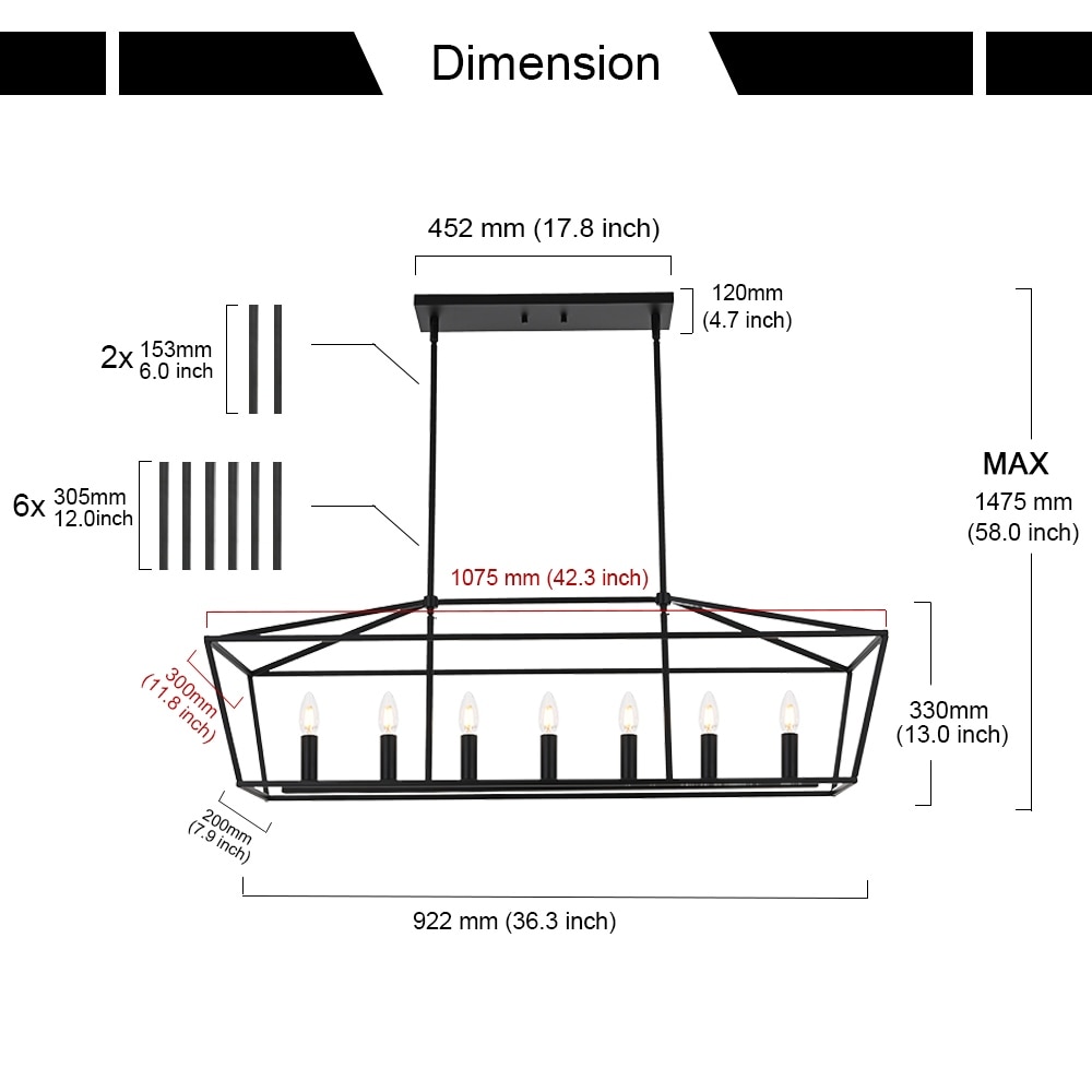 Modern Style Linear Island Pendant Light 7lights - Black - Walmart.com