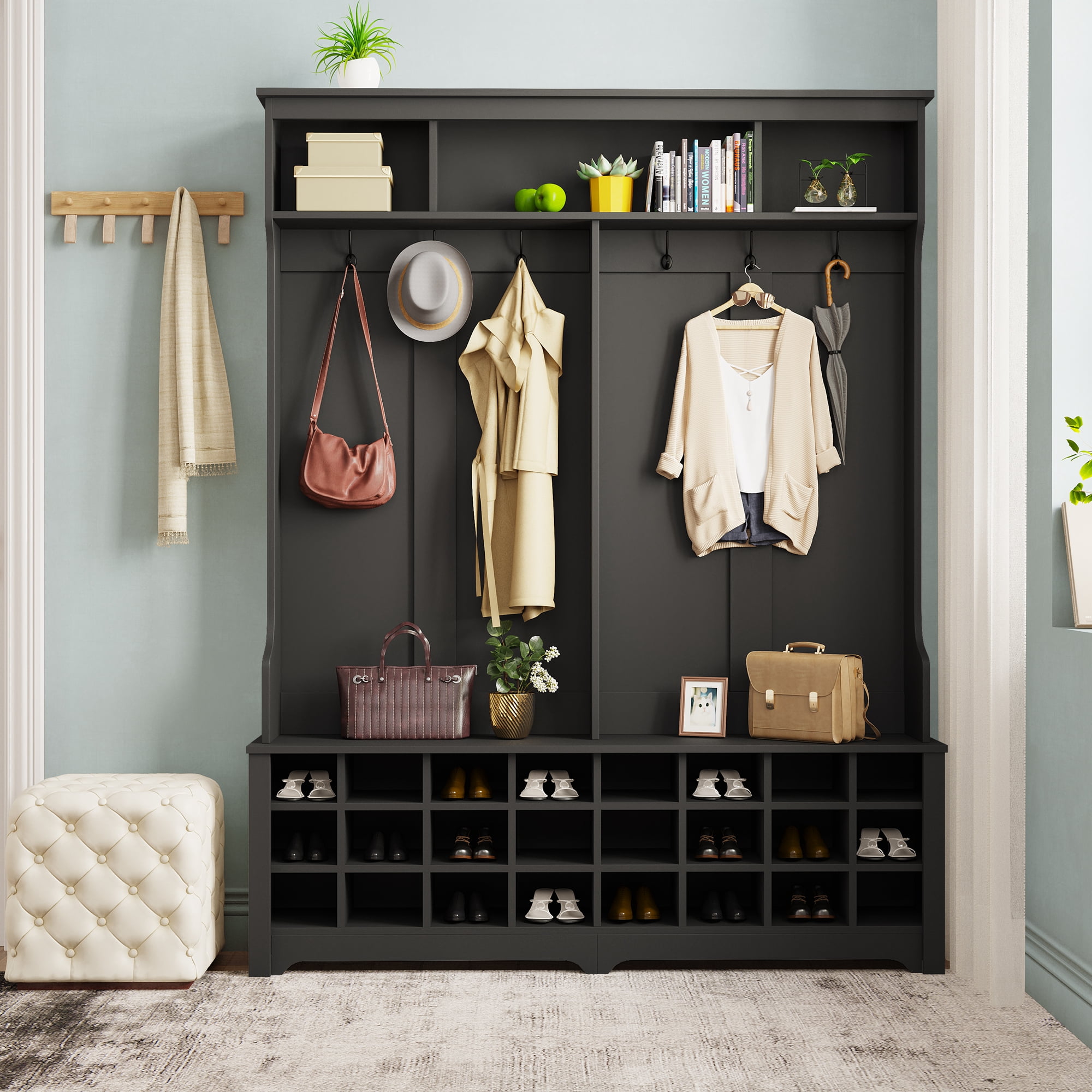 Modern Style Multiple Functions Hallway Coat Rack with Metal Black ...