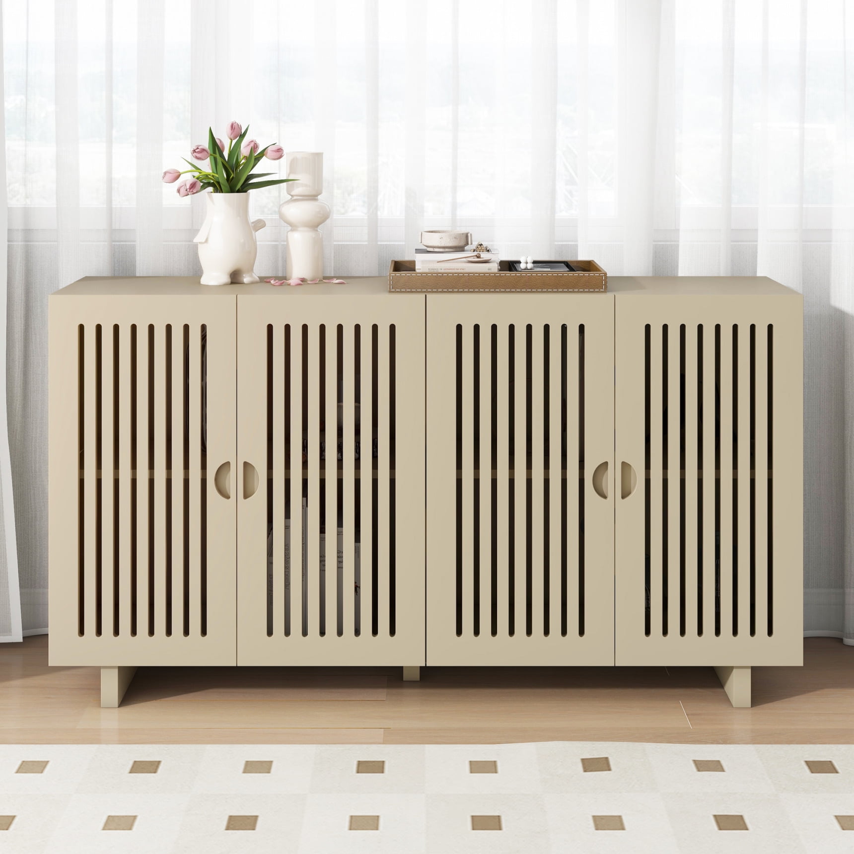 Modern Style Sideboard with Semi Transparent Cabinet Door, Console ...