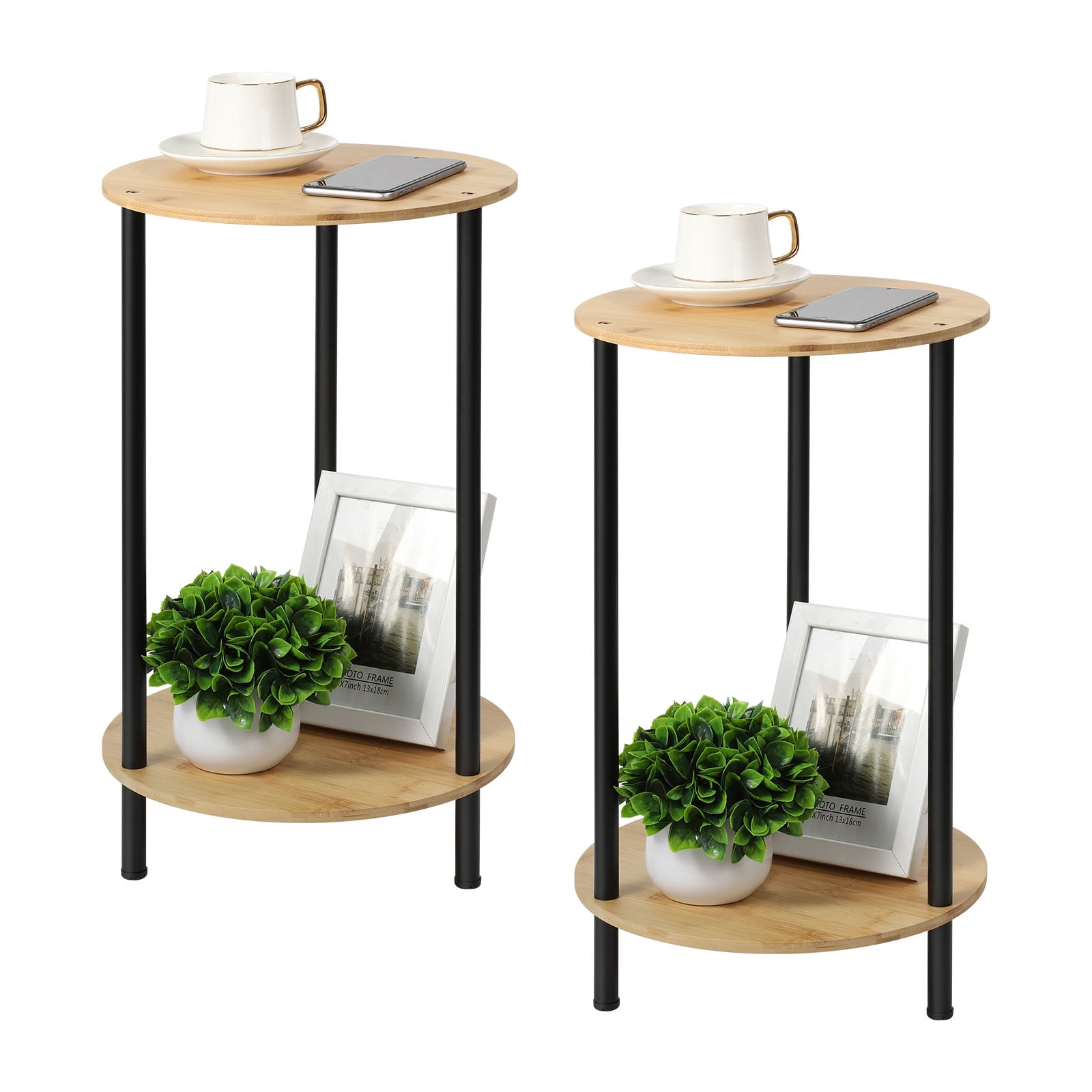 Modern Style Small Round Table Set with Dual Storage Shelves for ...