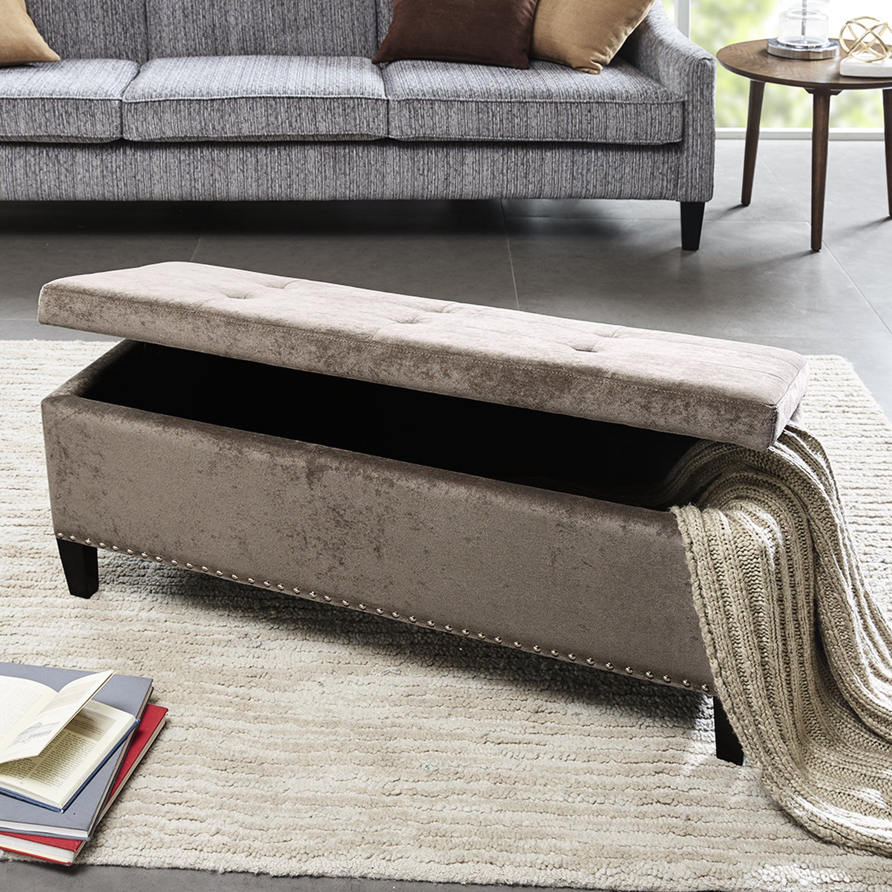 Modern Style Storage Bench With Extra Shelf Unit And Black Trim Button ...