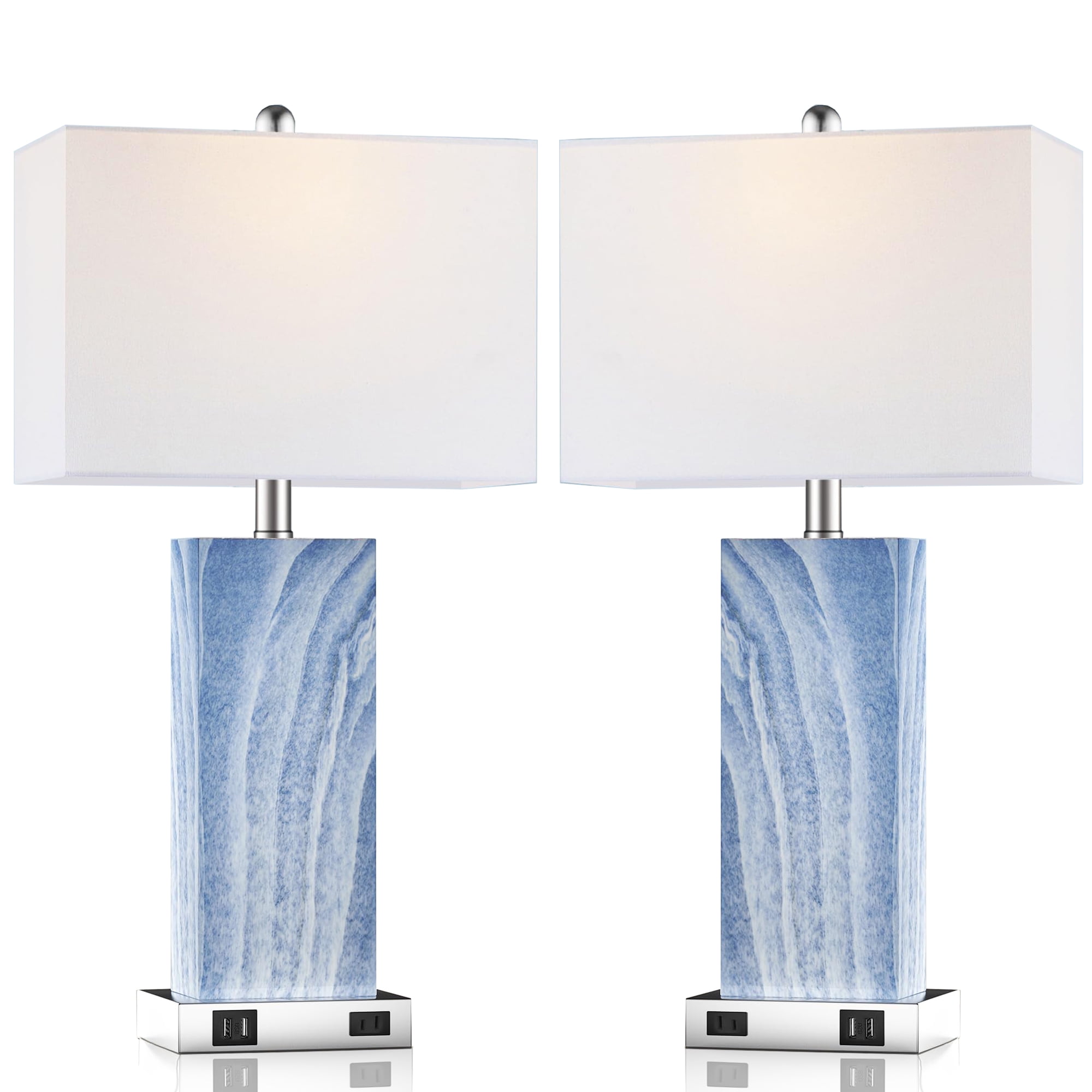 Modern Style Table Lamps Set of 2 with Night Light,On/Off Switch,2 USB ...