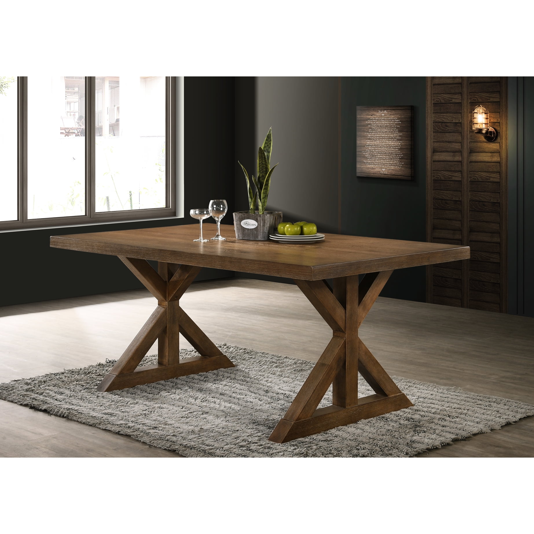 Modern Style Table With Brushed Driftwood - Rectangular X-trestle Base ...