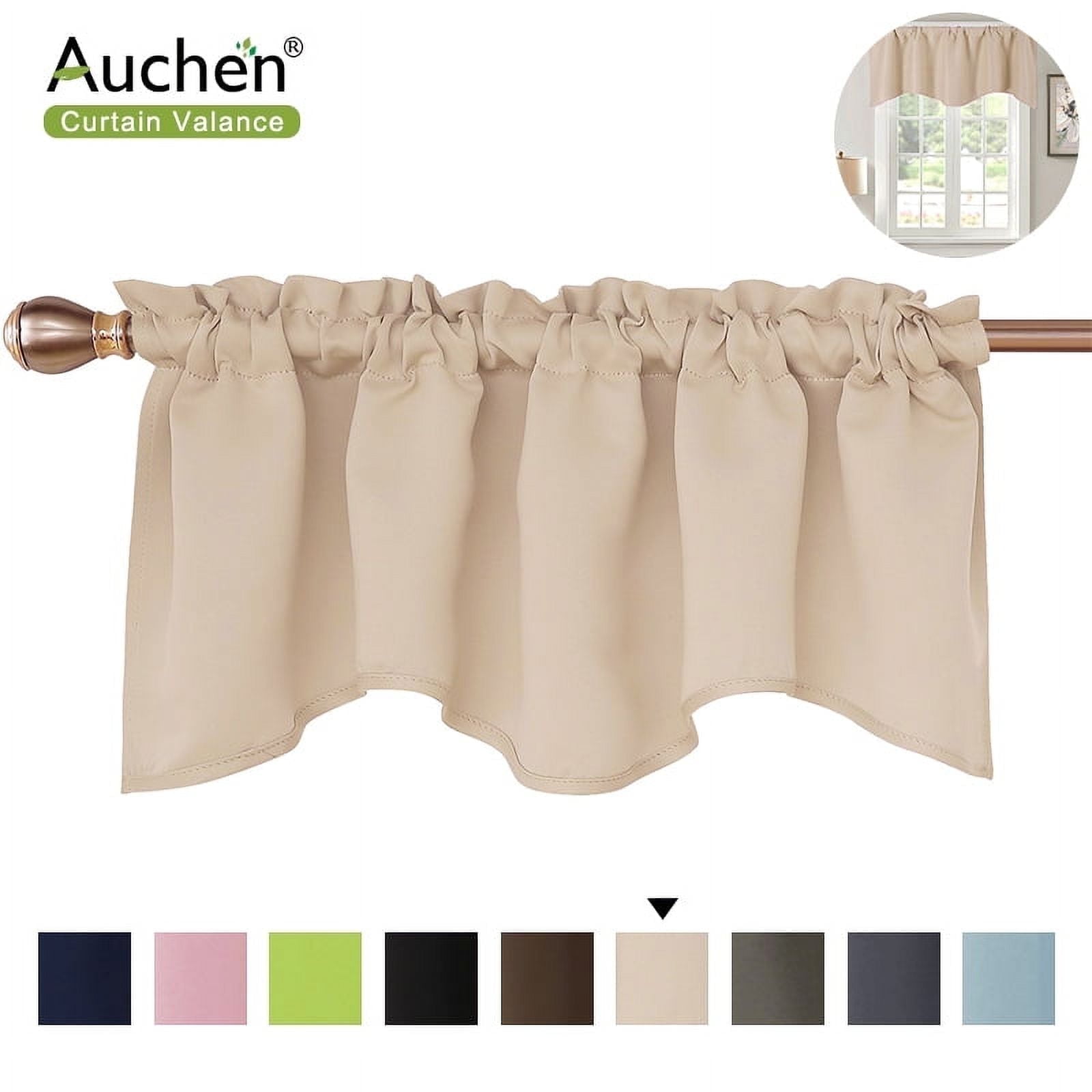 "Auchen Modern Valances for Windows, Solid Beige Short Curtain, 52""x18 ...