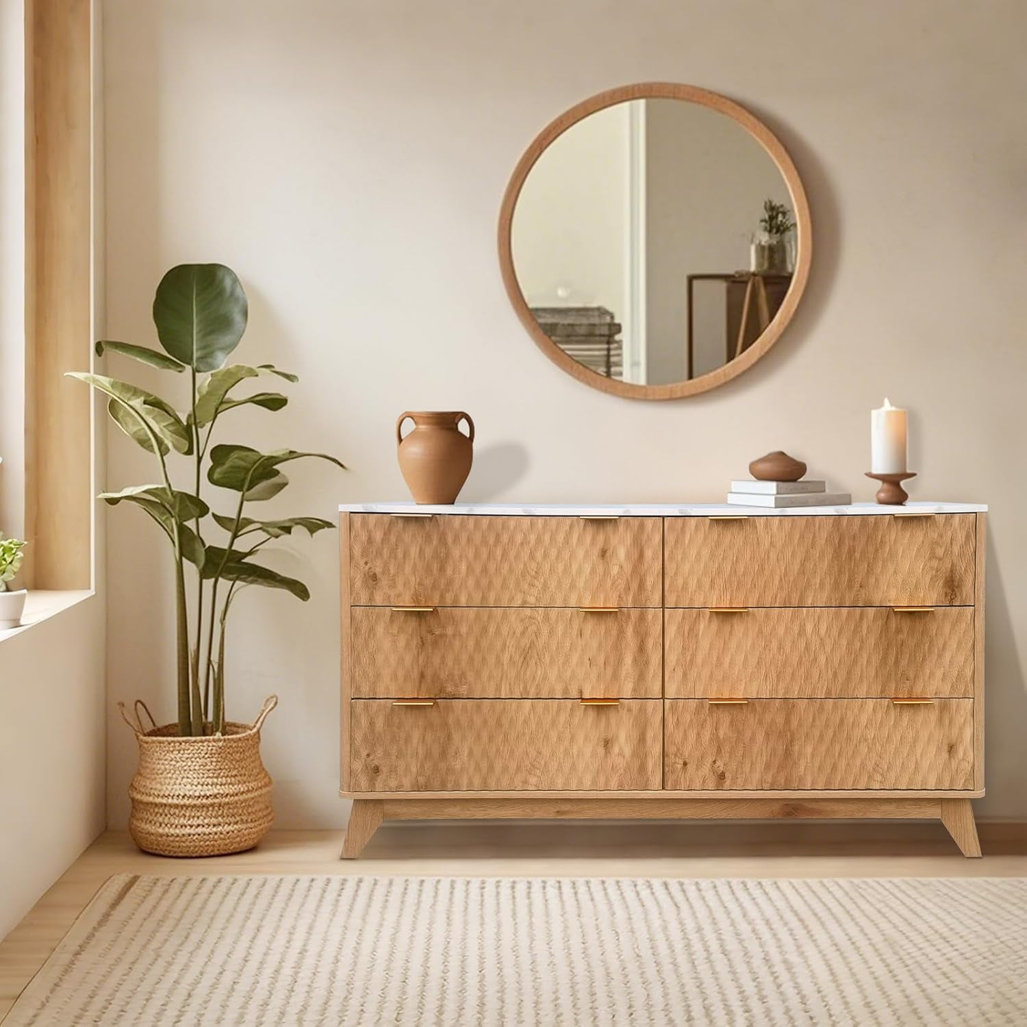 Modern Style Wood Bedroom Chest of Dresser, 54" Drip Pattern Six-Drawer ...