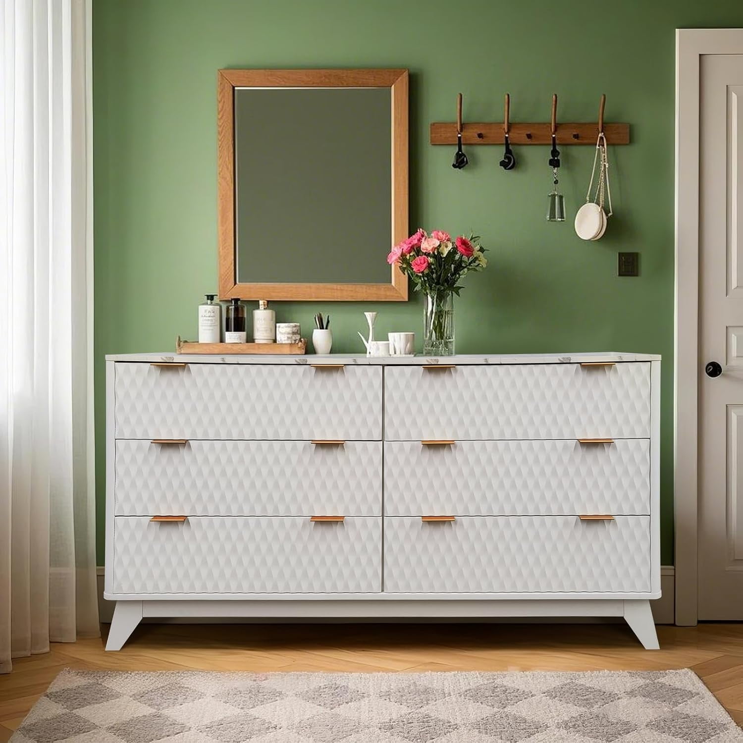 Modern Style Wood Bedroom Chest of Dresser, 54" Drip Pattern Six-Drawer ...