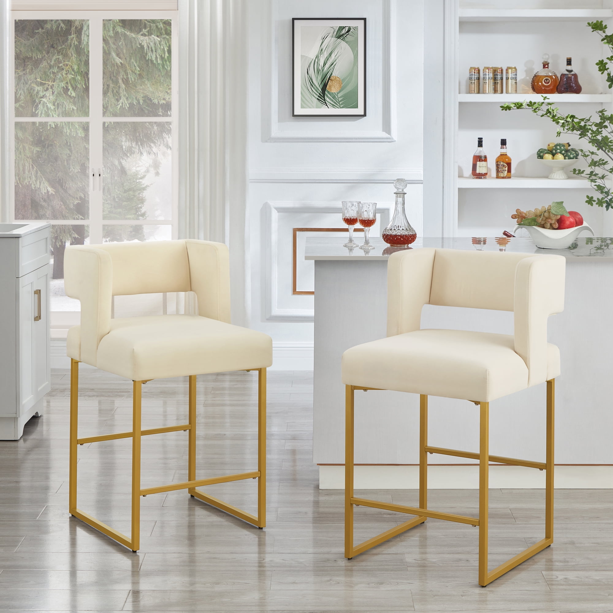 Modern Stylish Bar Stools - 26-Inch Height, Unique Square Open Back ...