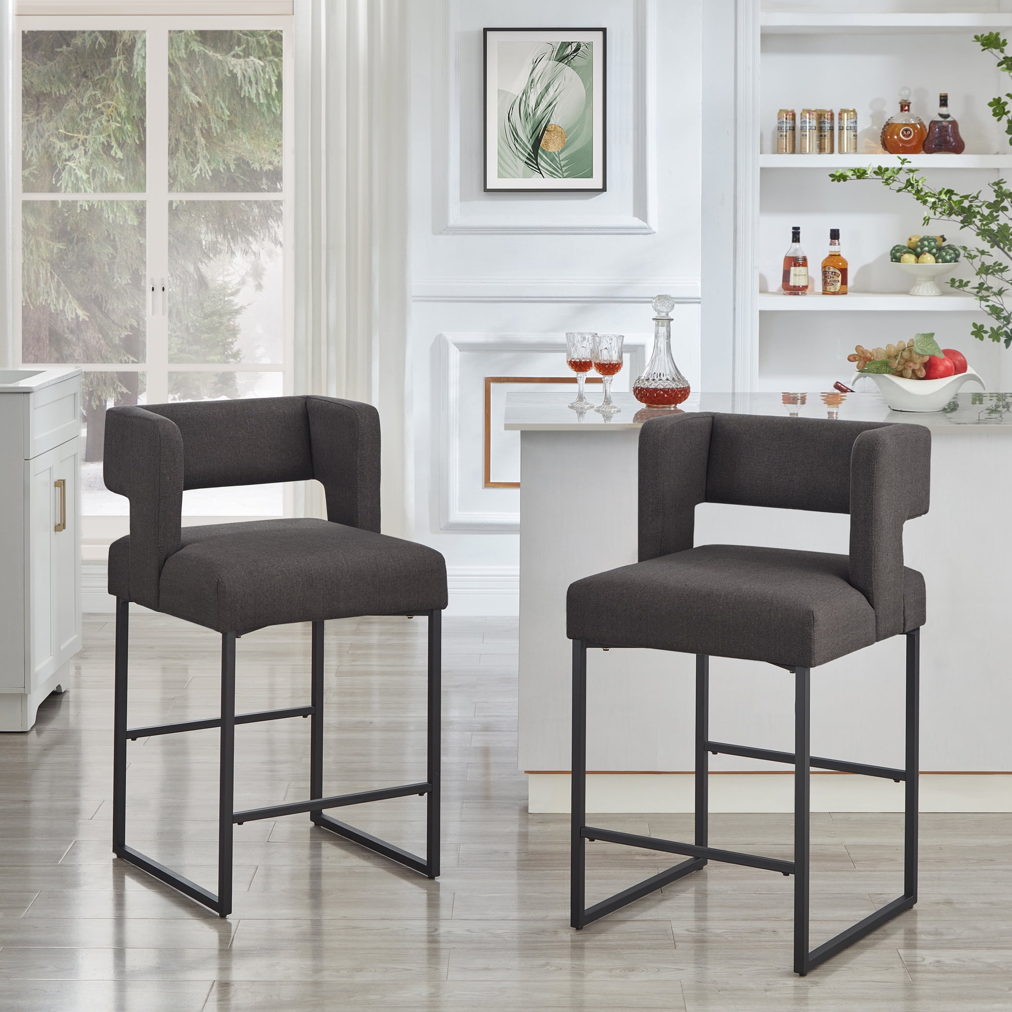 Modern Stylish Bar Stools - 26-Inch Height, Unique Square Open Back ...