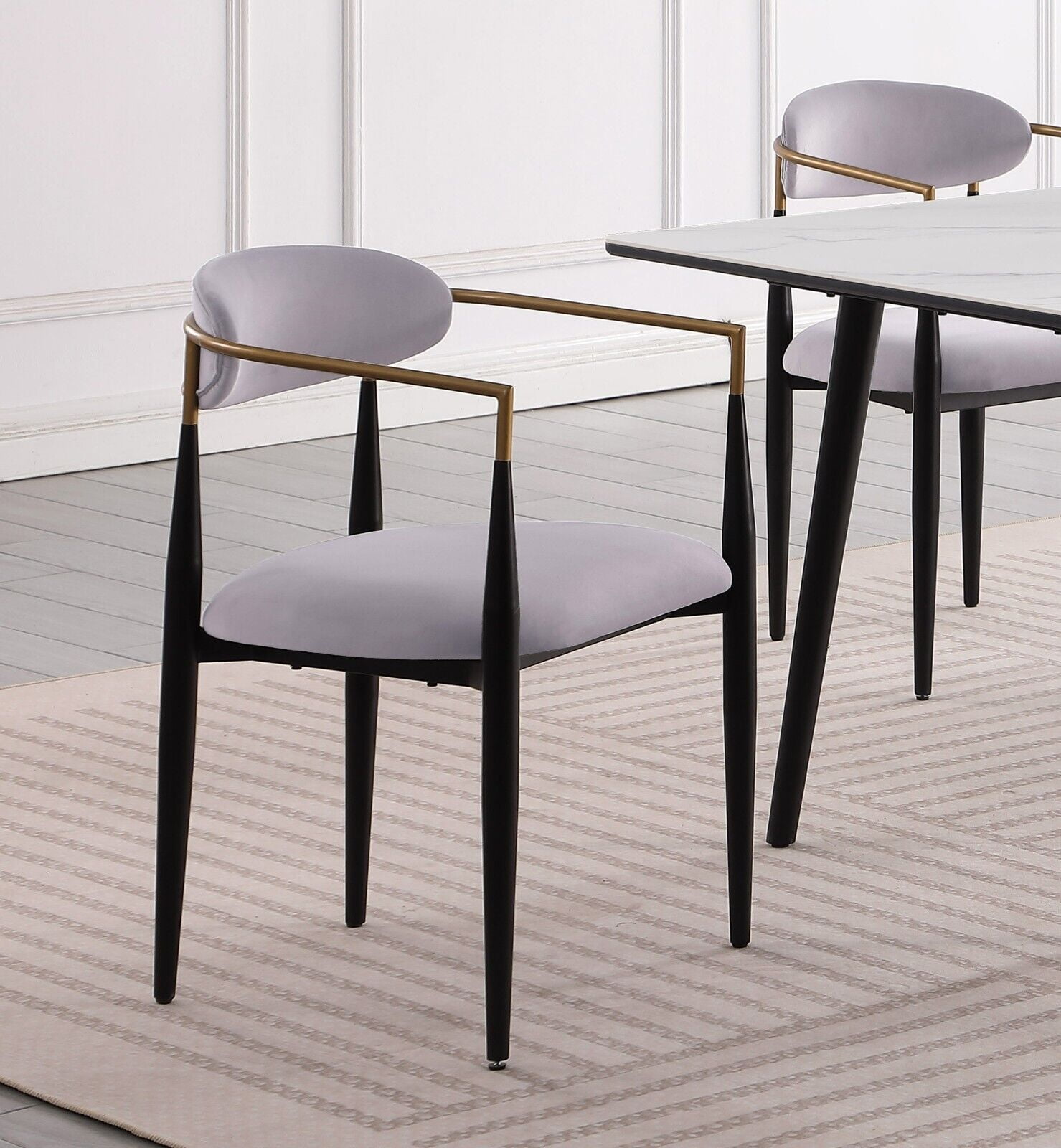 Modern Stylish Dining Chairs Set of 6 Grey Fabric Upholstered Seat ...