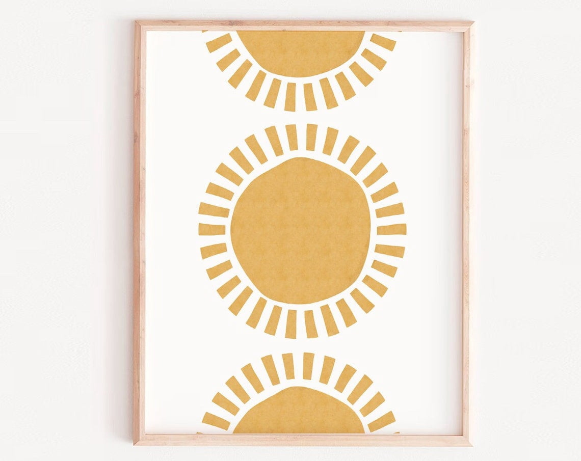 Modern Sun Art Print, Abstract Sun Wall Art, Sun Rays Mustard Print ...