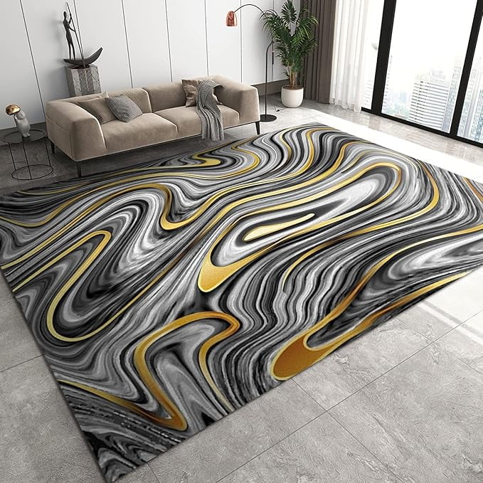 Modern Swirl Retro Bedroom Rug, Nordic Black And White Abstract Marble ...