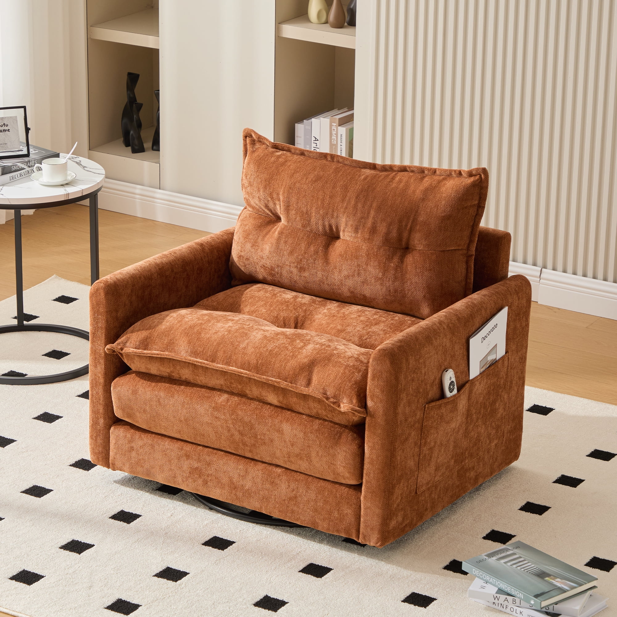 Modern Swivel Accent Chair 360-Degree Rotating Teddy Upholstery Barrel ...