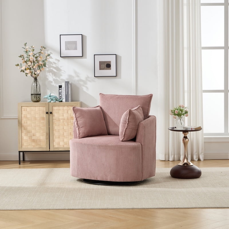 Modern Swivel Accent Chair - 360° Rotating Barrel Chair with Wood/Metal ...