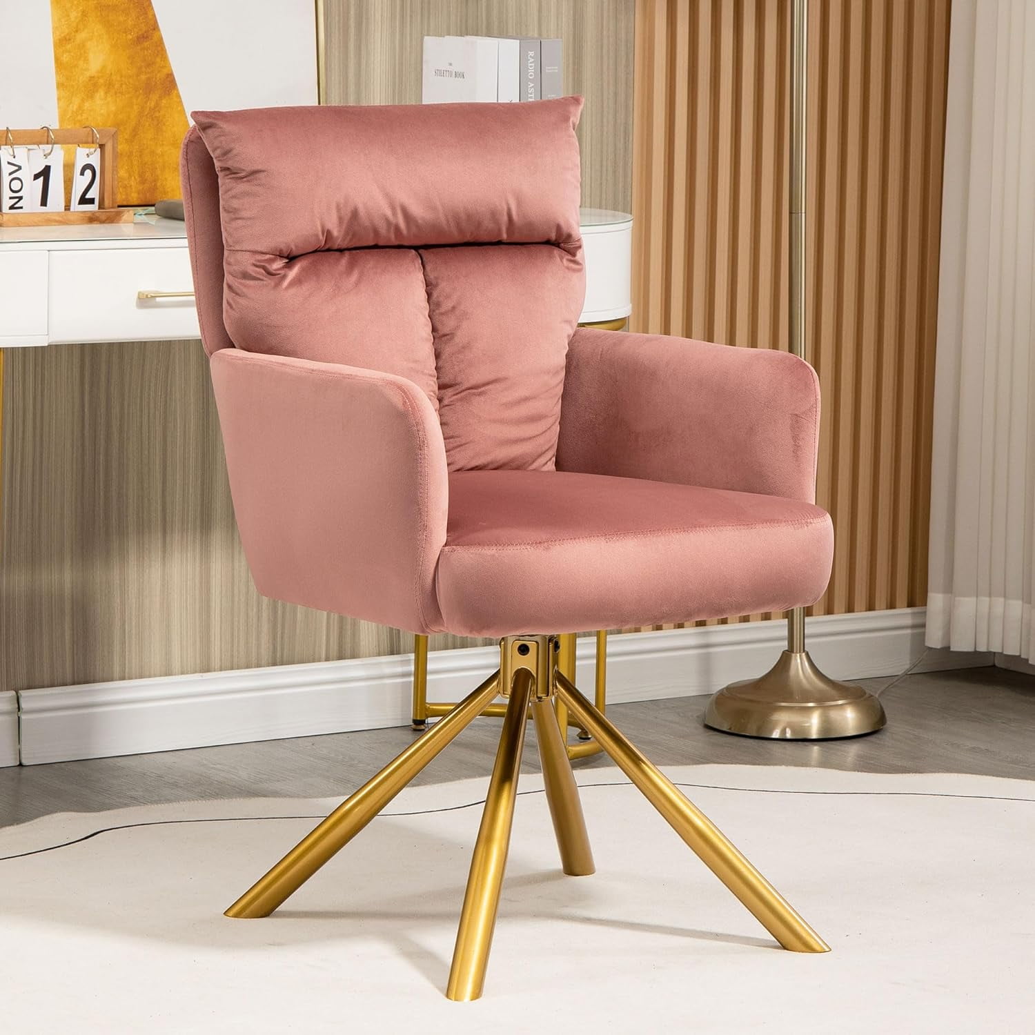 Modern Swivel Accent Chair with Arm Rests, Office Velvet Desk Chair ...