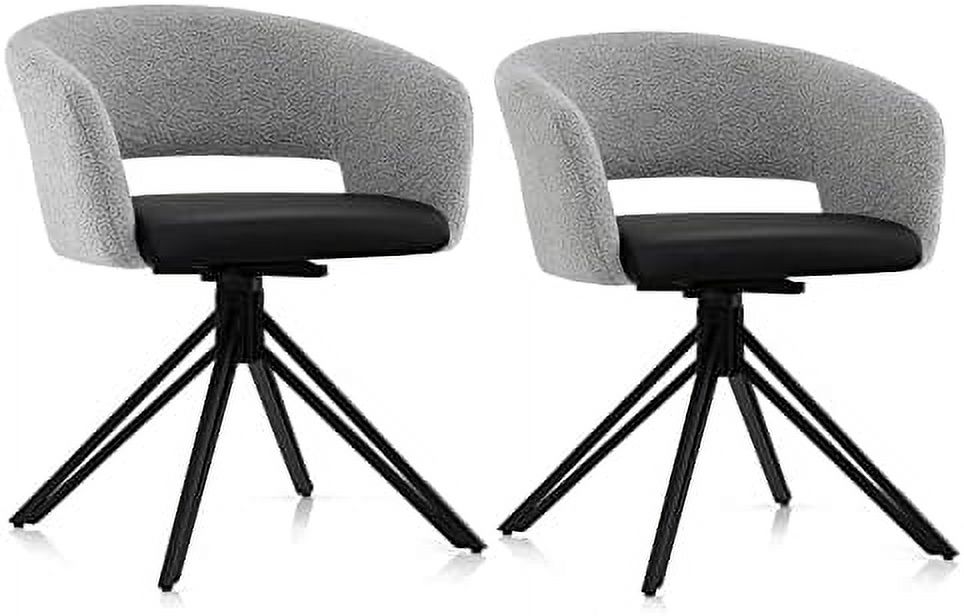 Modern Swivel Accent Chair Sherpa Covered Desk Chair No Wheels with ...