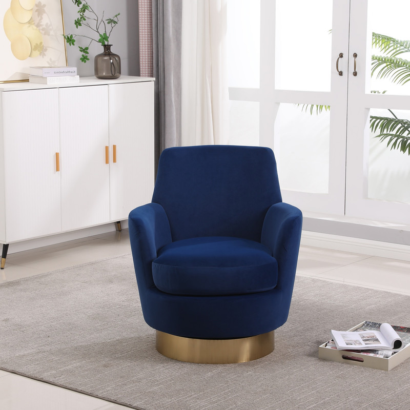 Modern Swivel Accent Chair - Soft Teddy/Velvet Upholstery with Gold ...