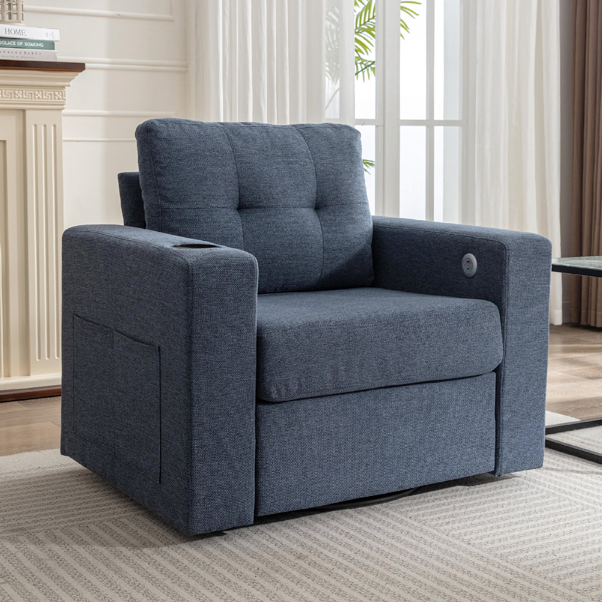 Modern Swivel Accent Chair with USB Charging Port - Ergonomic 90-Degree ...