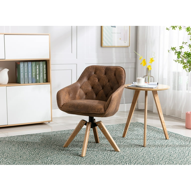 Velvet Tufted Swivel Accent Chair Rubber Wood Legs Upholstered Desk Chair Coffee Walmart