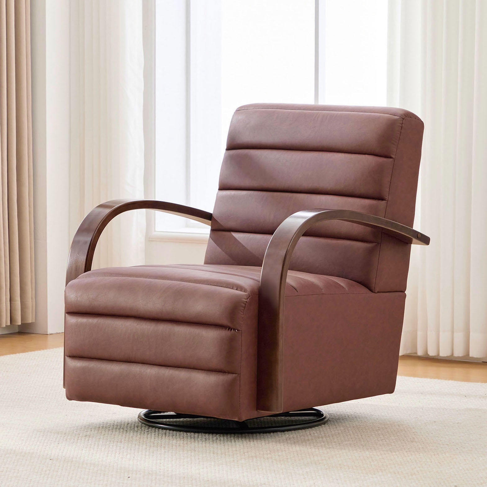 Modern Swivel Accent Chair with Upholstery and Solid Wood Armrests ...