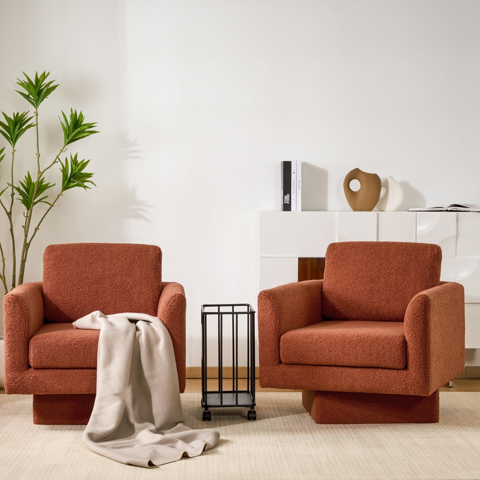 Modern Swivel Accent Chairs Set, 360° Rotating Barrel Chairs with ...