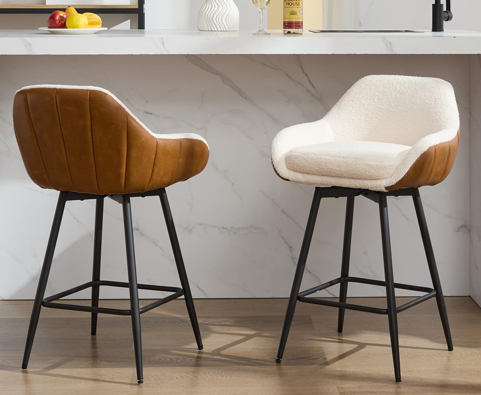 Modern Swivel Bar Stools Set of 2, 26" Counter Height Bar Stools for ...