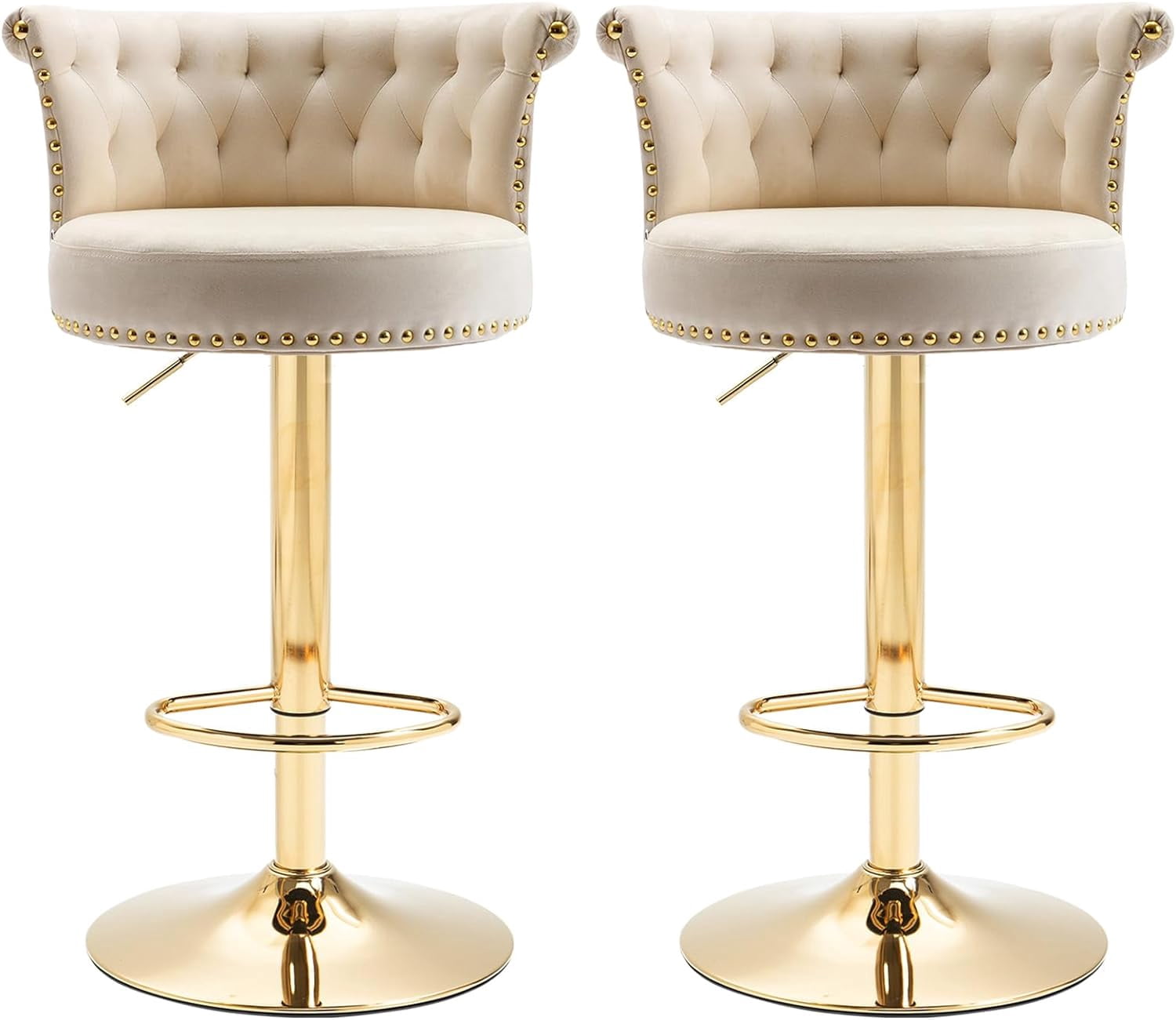 Modern Swivel Bar Stools Set of 2, Adjustable Counter Height Gold ...