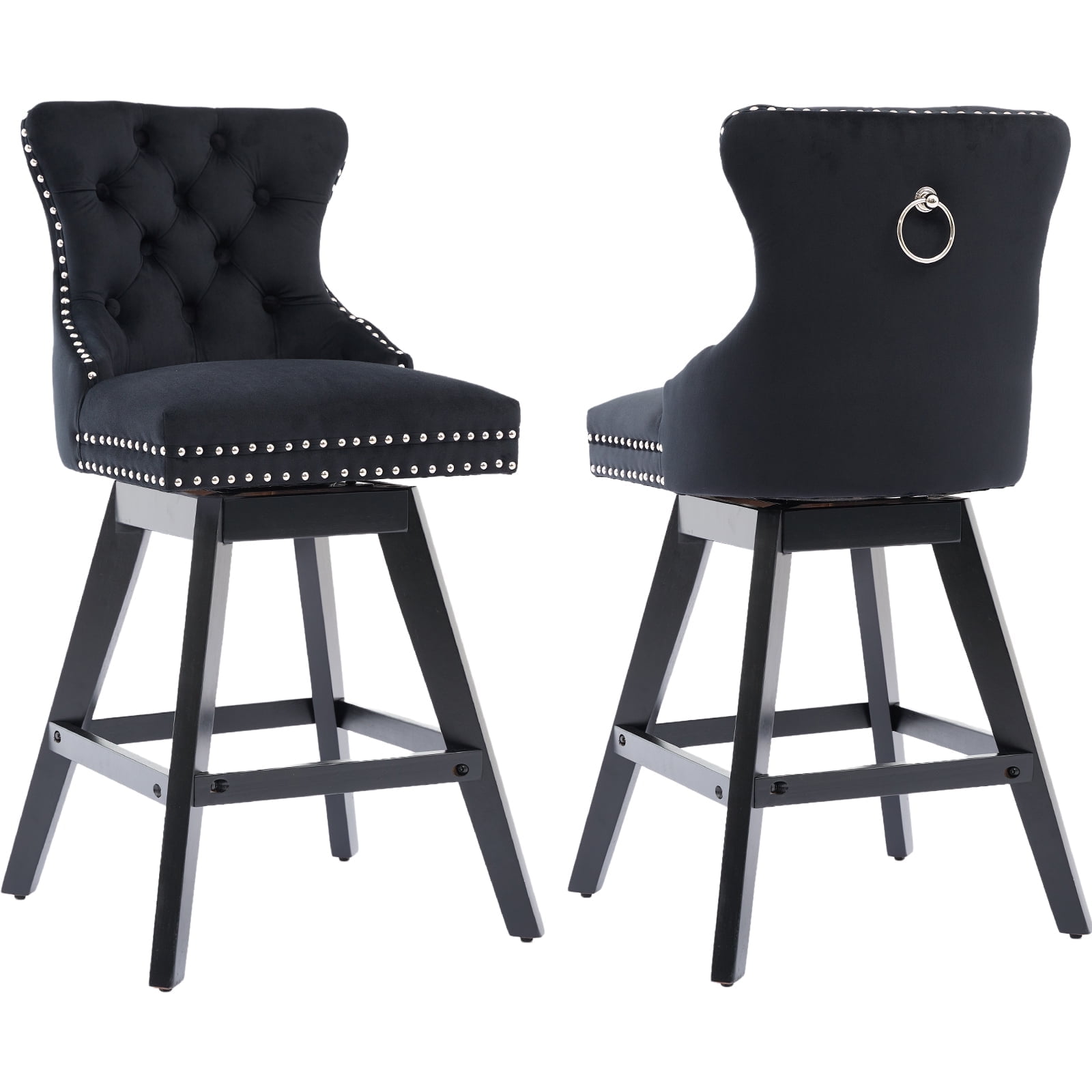 Modern Swivel Bar Stools Set of 2, Black Counter Height Bar Stools with ...