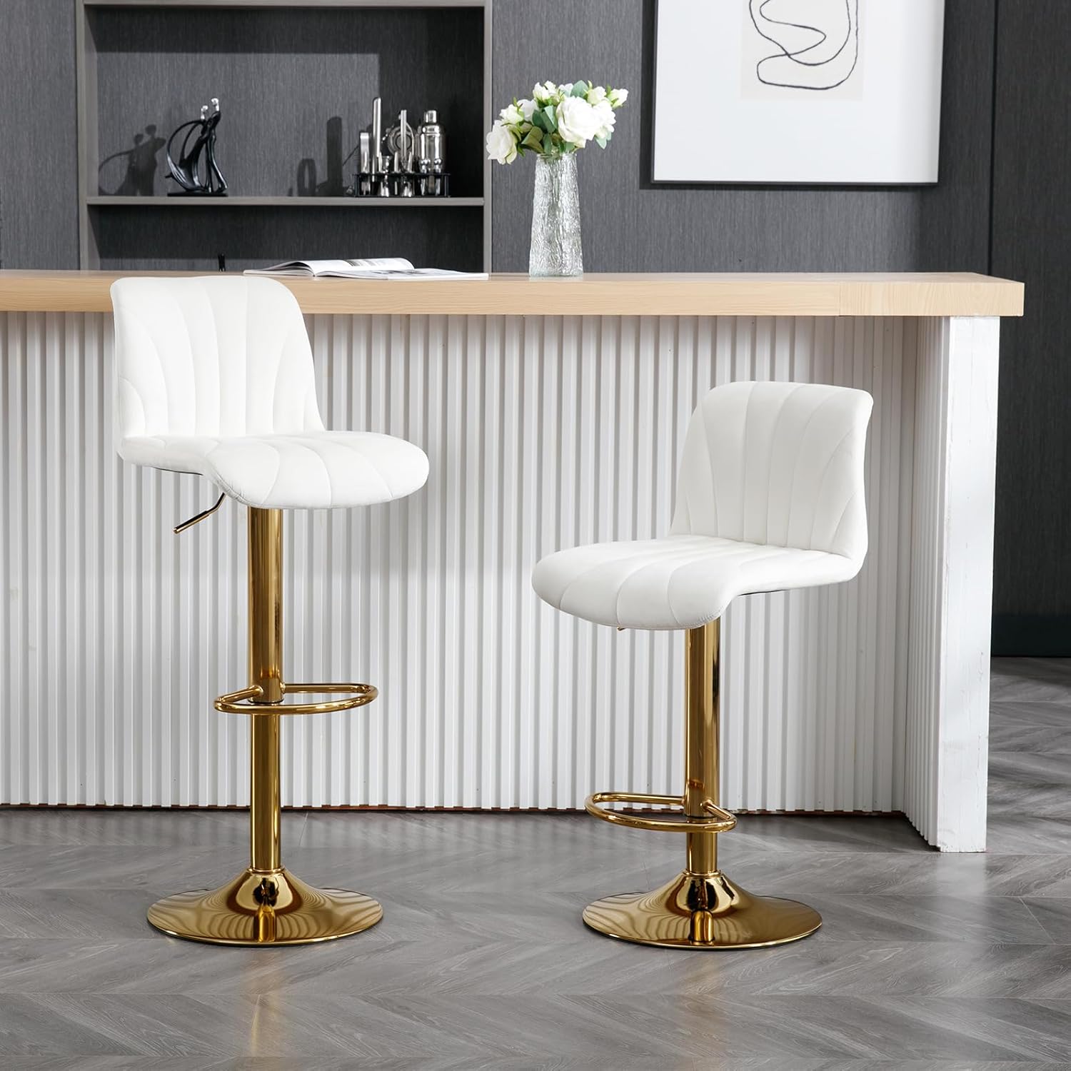 Modern Swivel Bar Stools Set of 2, Counter Height Barstools with Golden ...