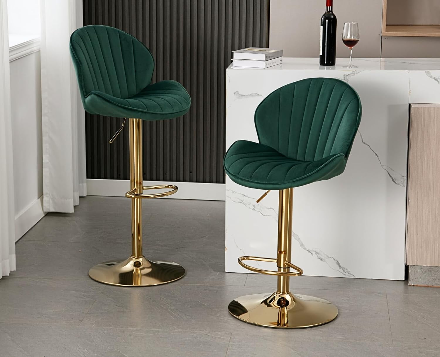 Modern Swivel Bar Stools Set of 2 Velvet Adjustable Bar Height ...