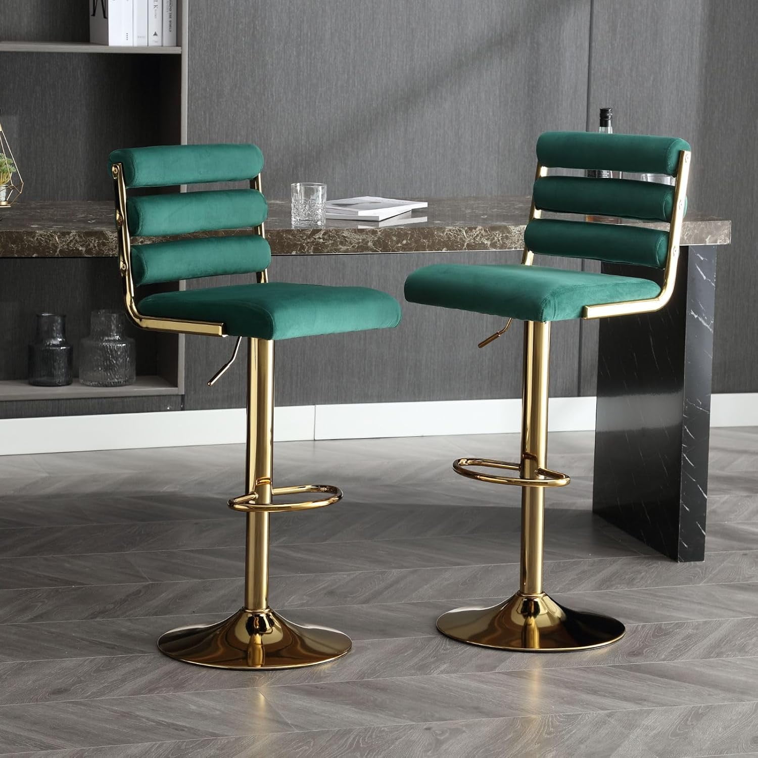 Modern Swivel Bar Stools Set of 2 Velvet Counter Height Barstools with ...