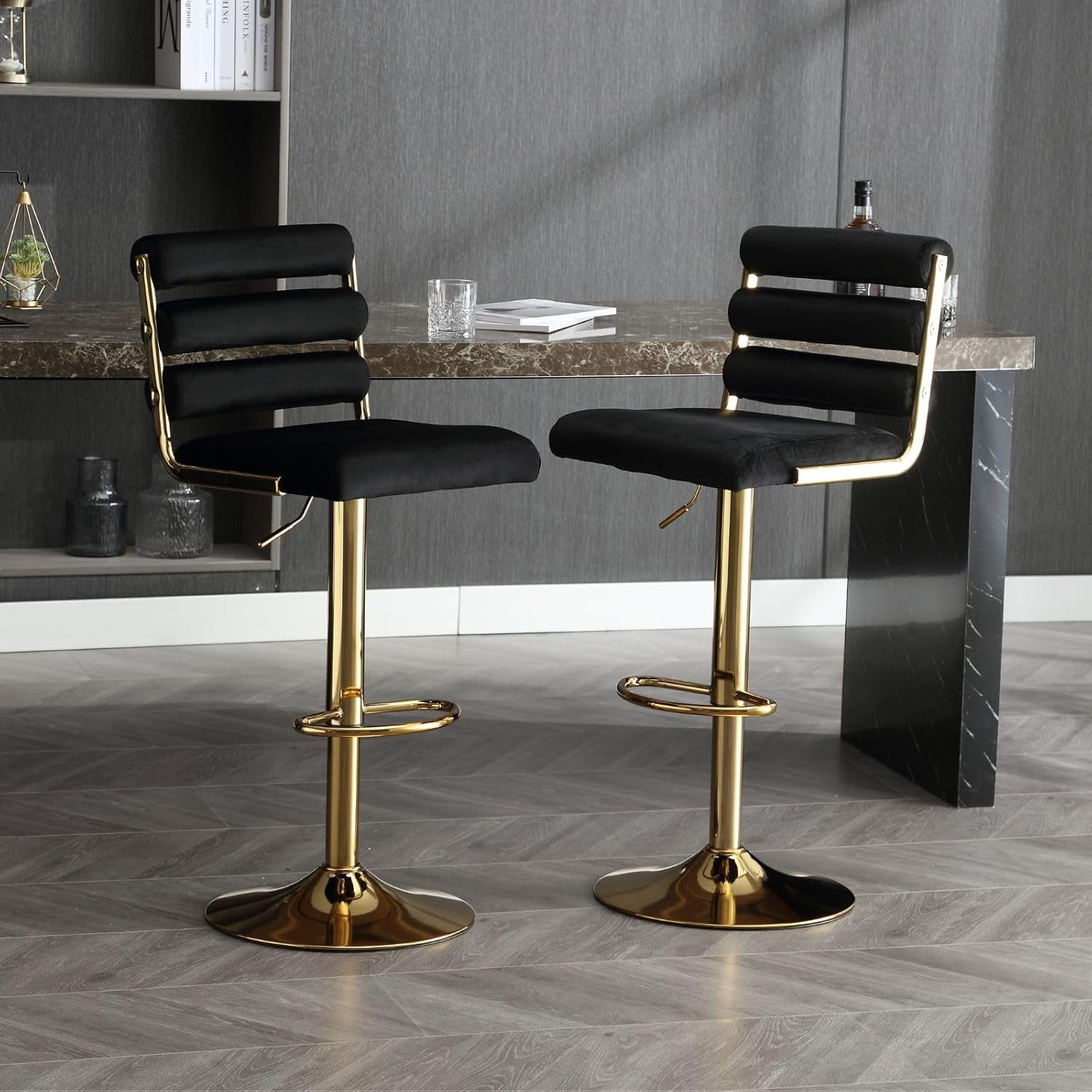 Modern Swivel Bar Stools Set of 2 Velvet Counter Height Barstools with ...