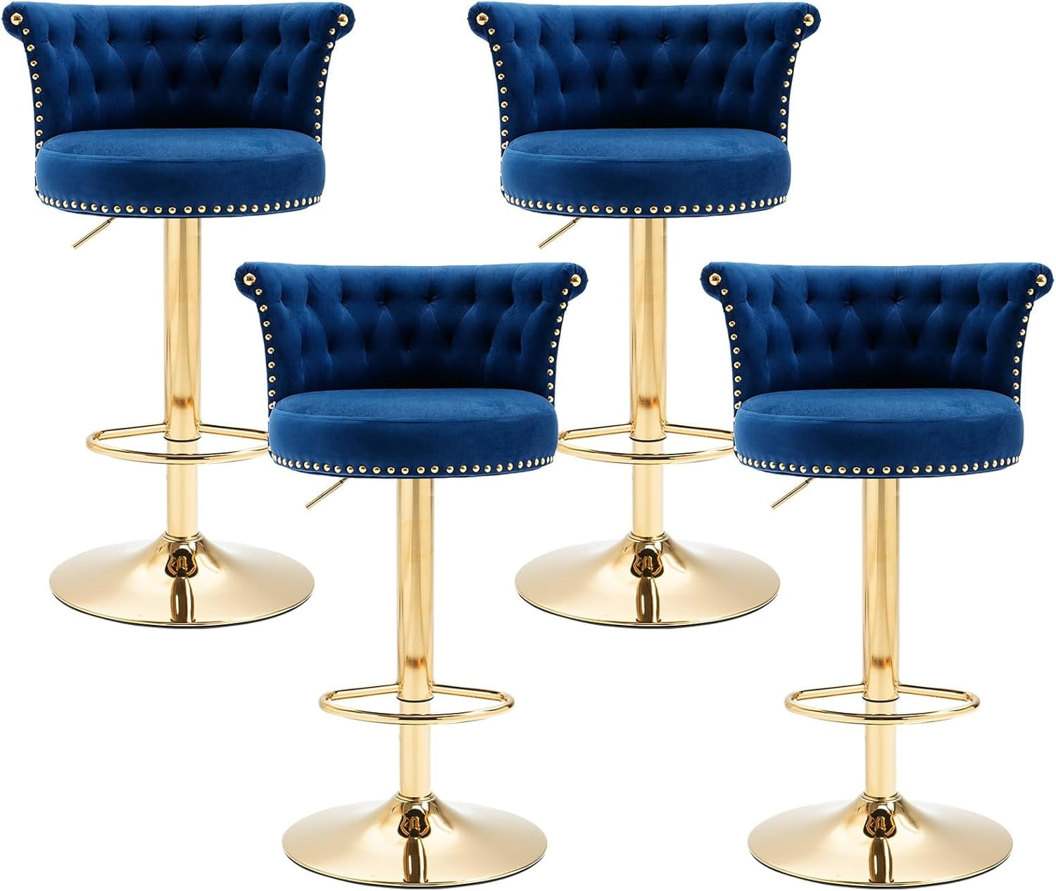 Modern Swivel Bar Stools Set of 4, Adjustable Counter Height Gold ...