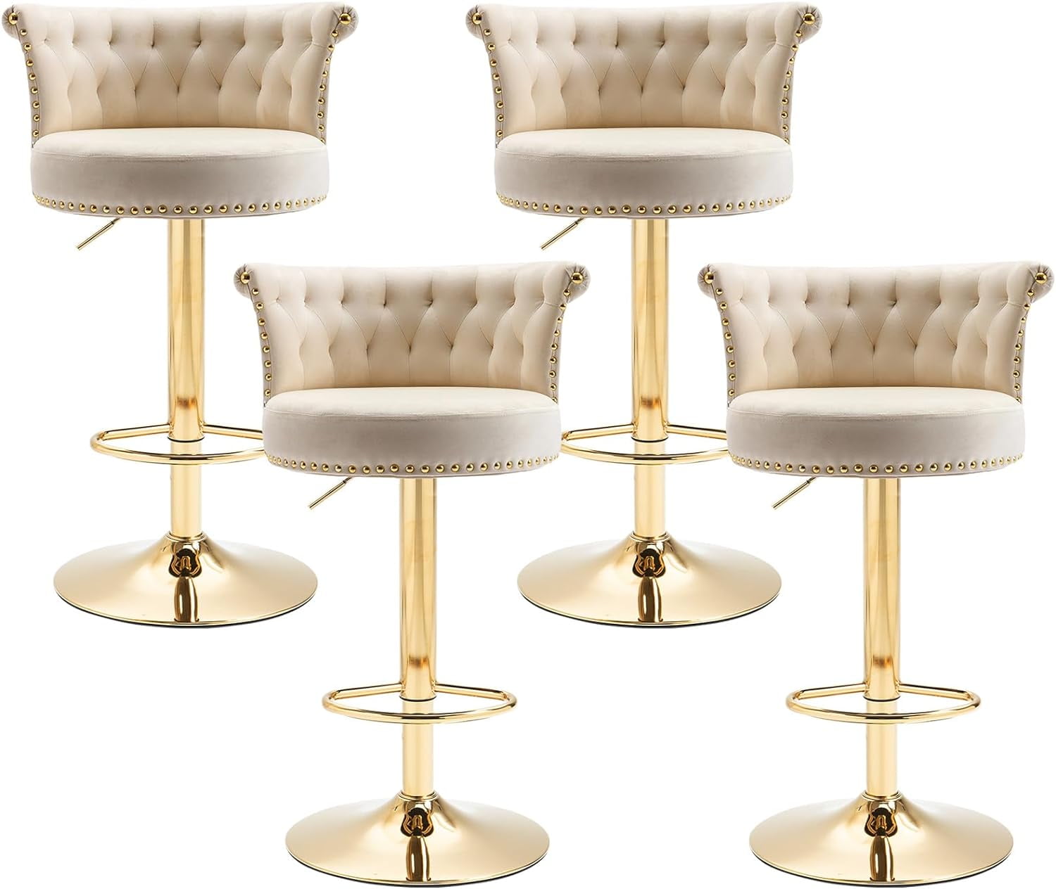 Modern Swivel Bar Stools Set of 4, Adjustable Counter Height Gold ...