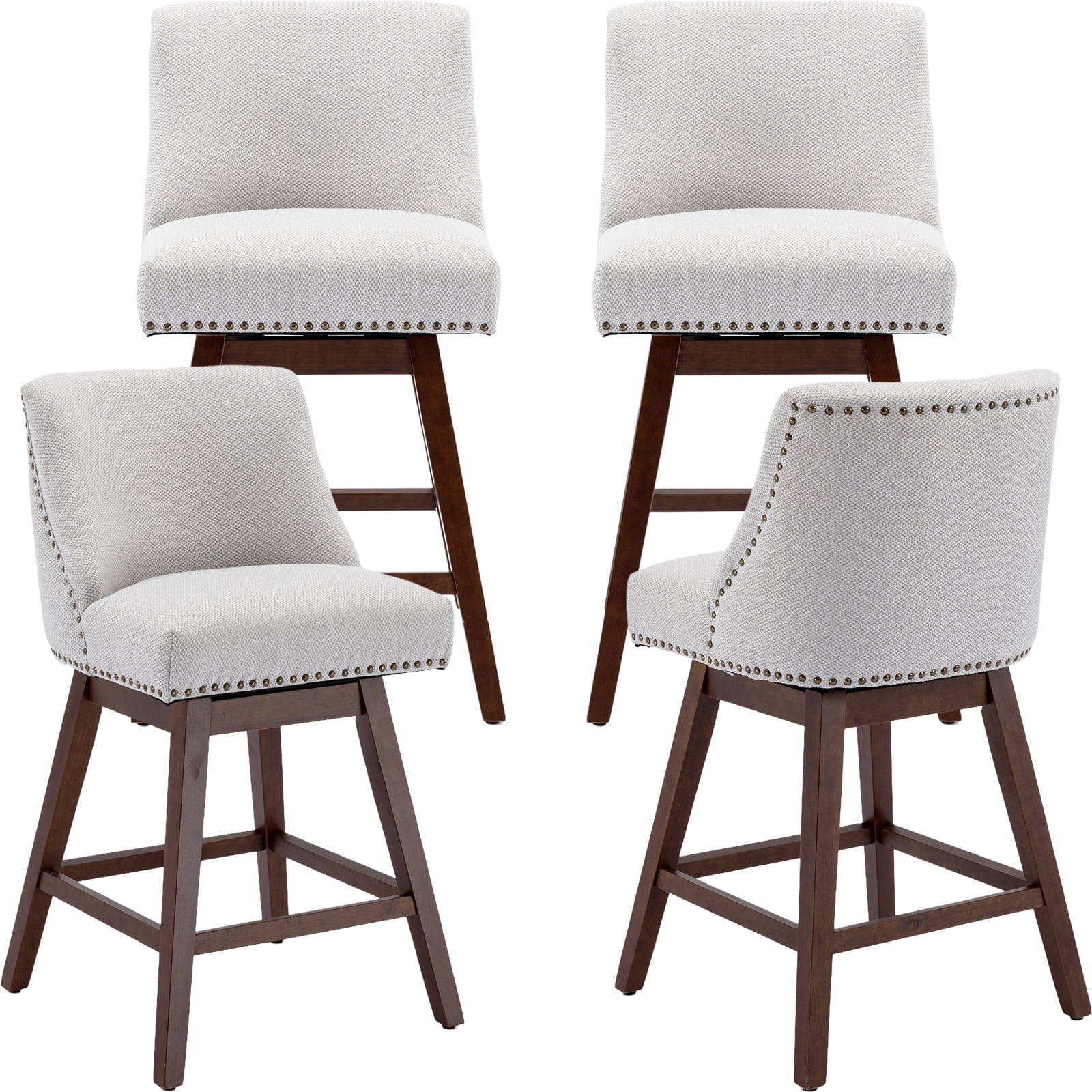 Modern Swivel Bar Stools Set of 4, Beige Counter Height Bar Stools with ...