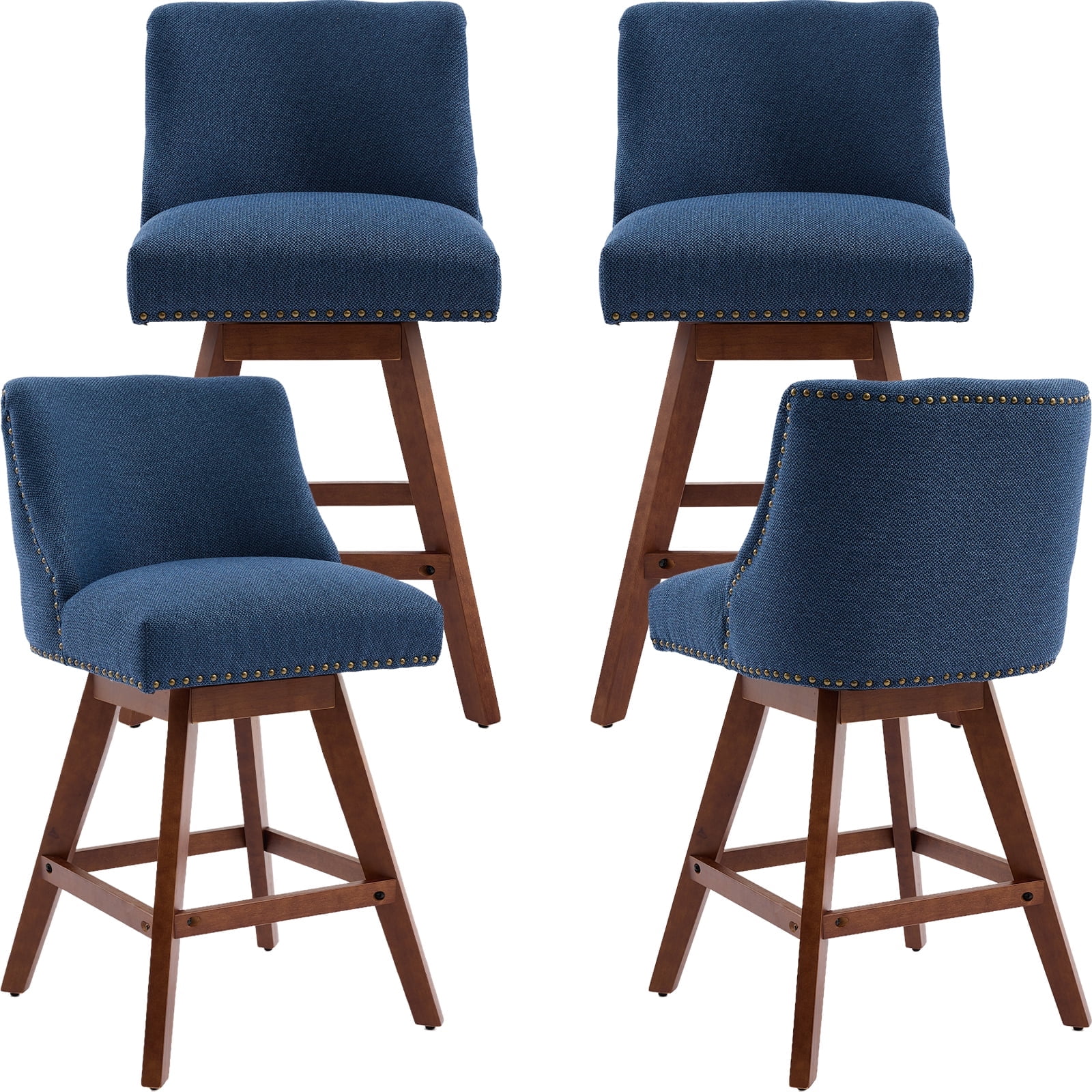 Modern Swivel Bar Stools Set of 4, Blue Counter Height Bar Stools with ...