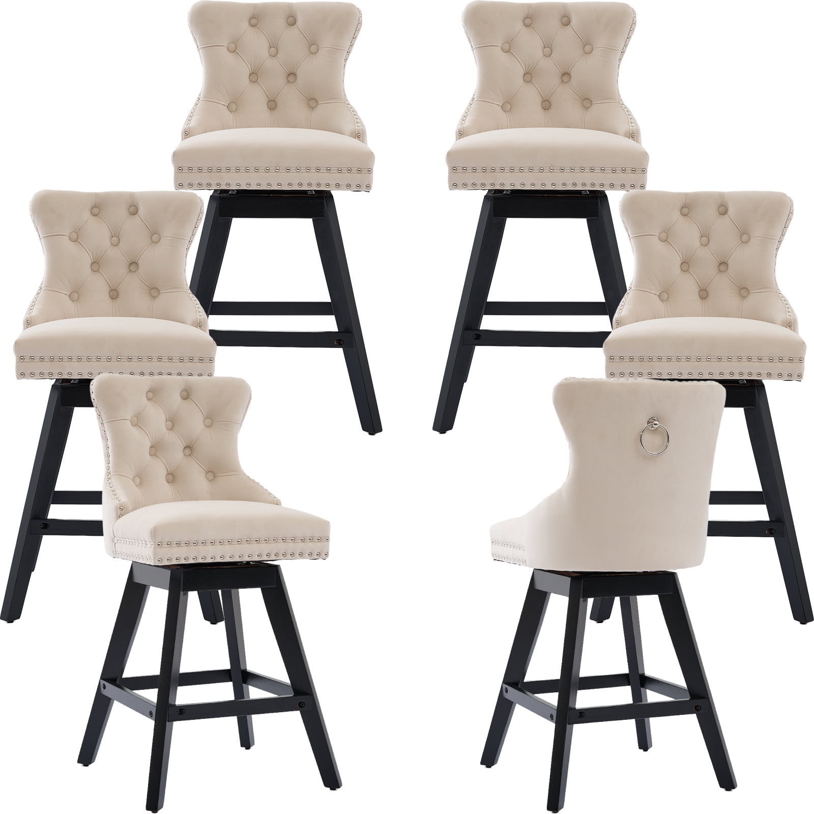 Modern Swivel Bar Stools Set of 6, Beige Counter Height Bar Stools with ...