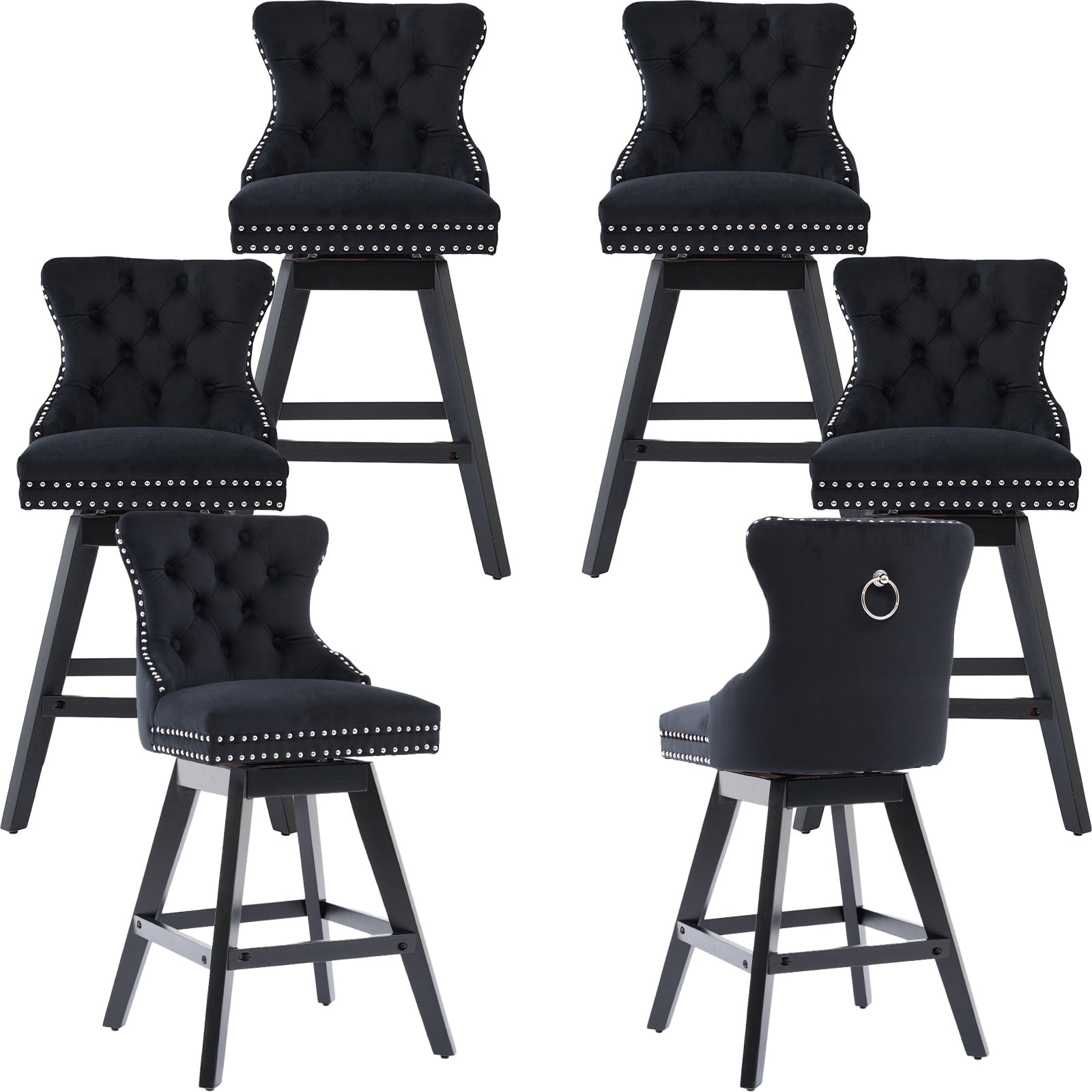 Modern Swivel Bar Stools Set of 6, Black Counter Height Bar Stools with ...