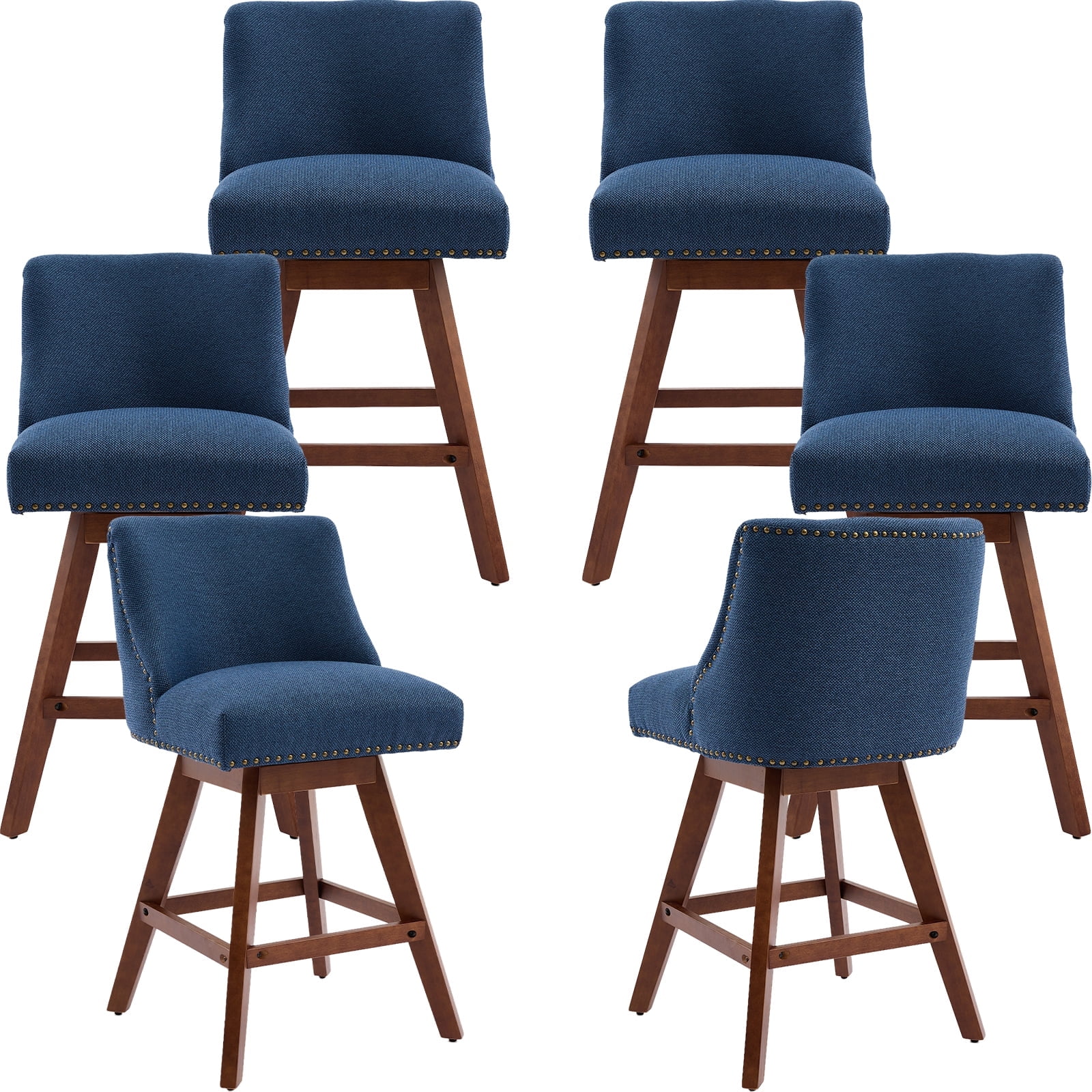 Modern Swivel Bar Stools Set of 6, Blue Counter Height Bar Stools with ...